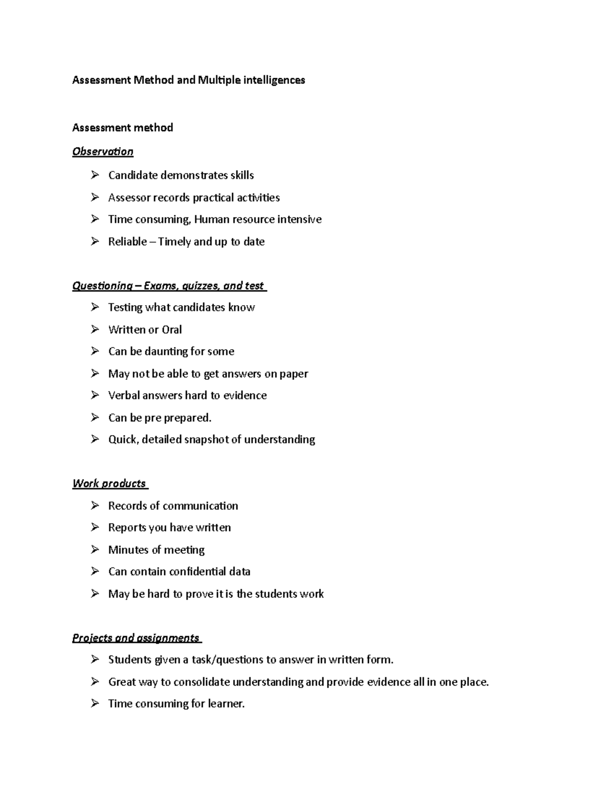 Assessment Method and Multiple intelligences - Assessment Method and ...