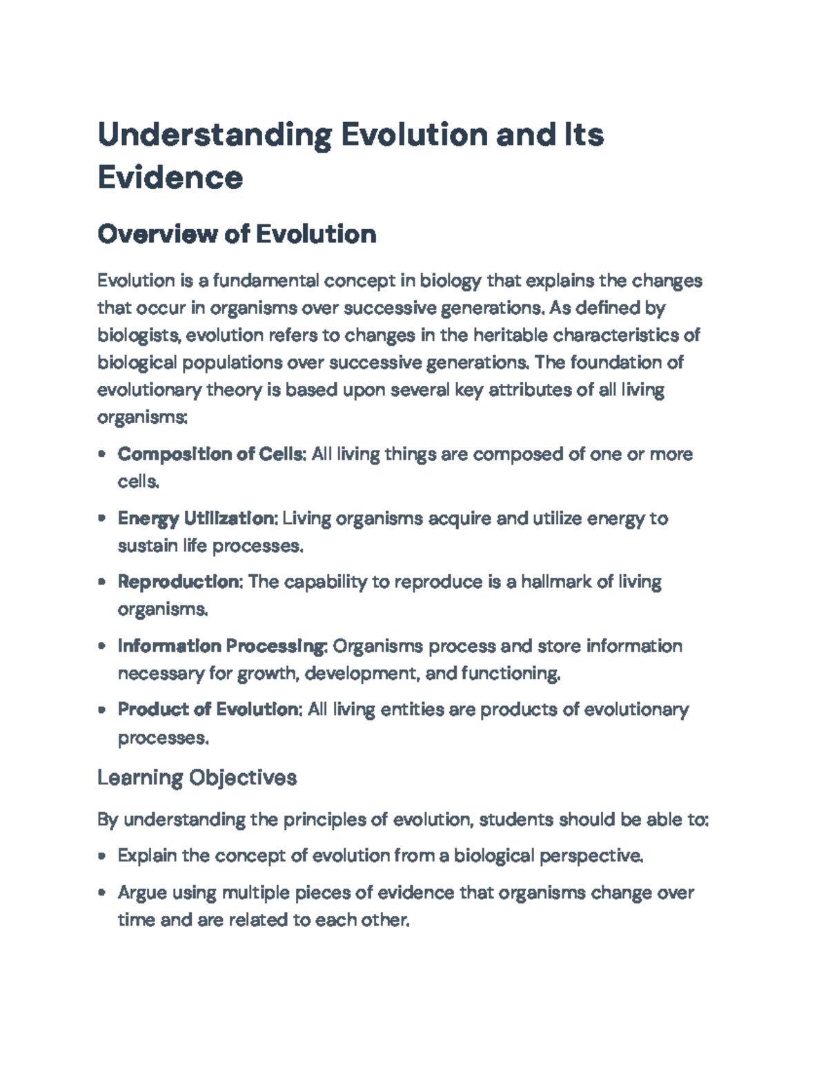 Understanding Evolution: Key Concepts and Evidence (Biology 101 ...