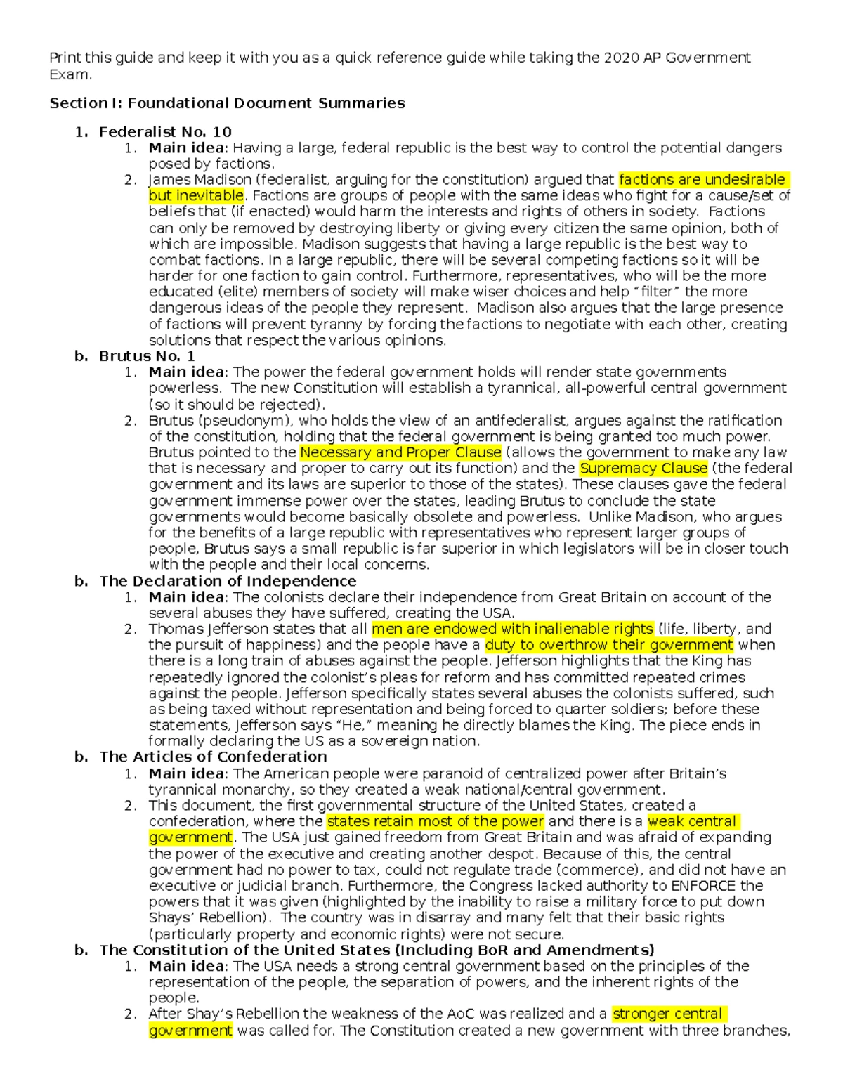 Required Documents Cheat Sheet - AP U. Government: Foundational ...