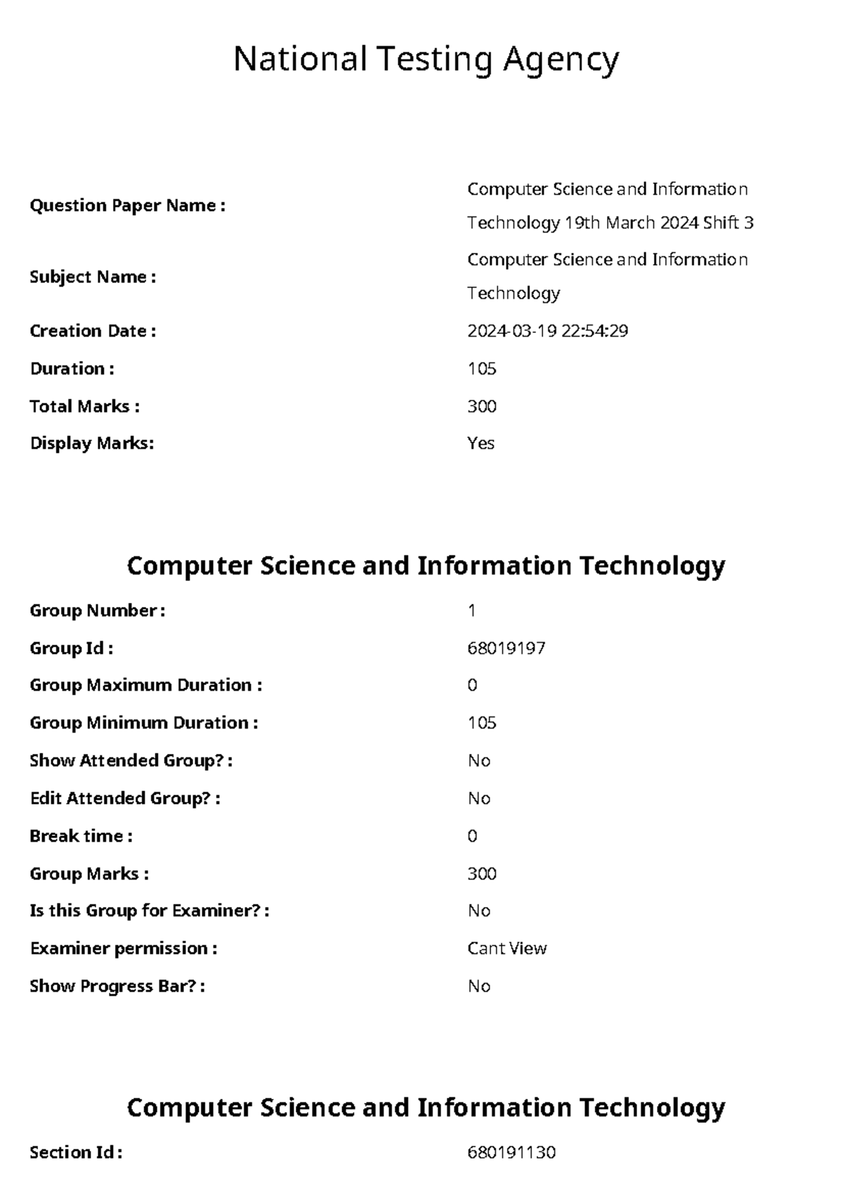 CUET PG 2024 Question Paper: Computer Science & IT (Shift 3) - Studocu