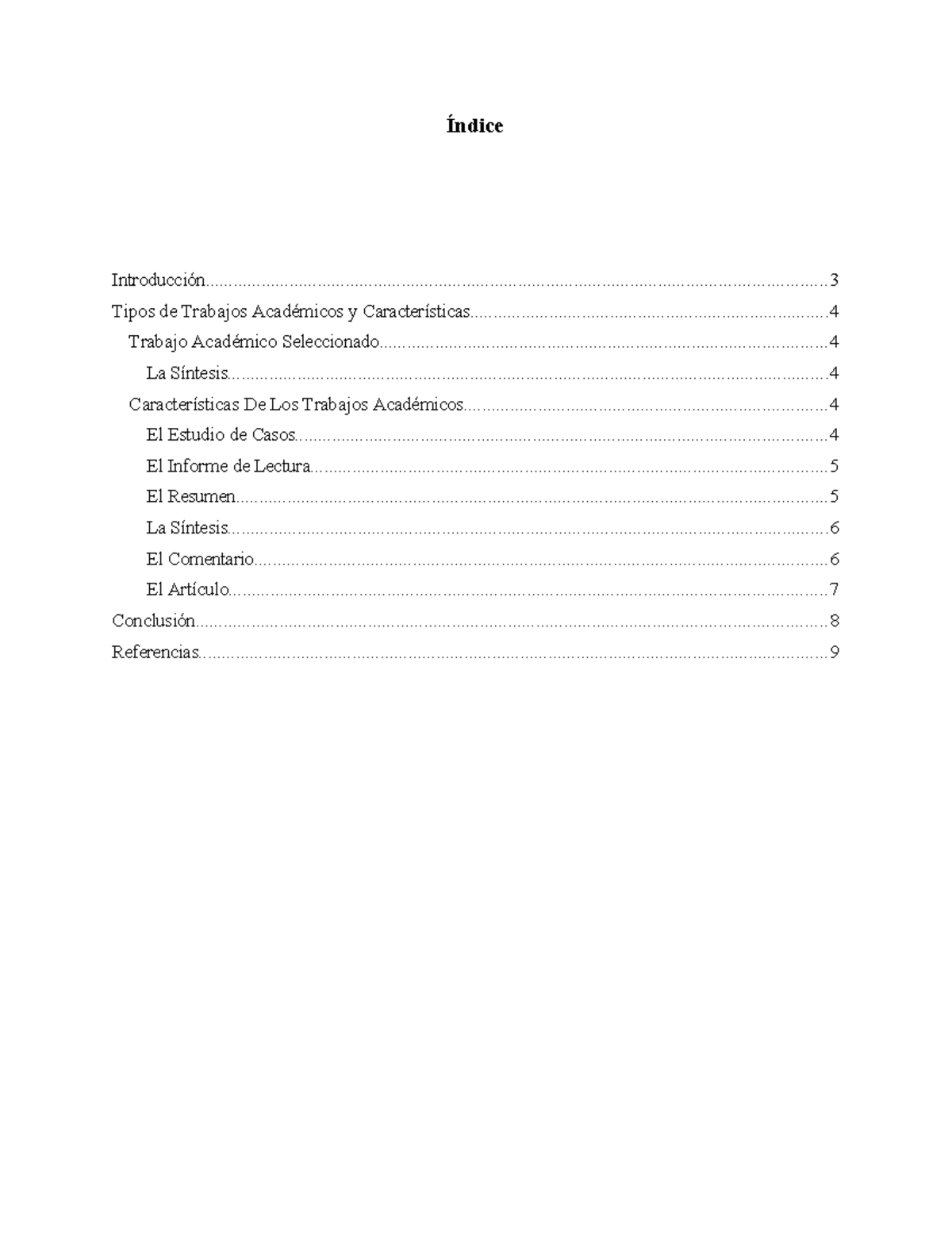 Unidad 2 actividad 1 tipos de trabajos academicos - Índice - Studocu