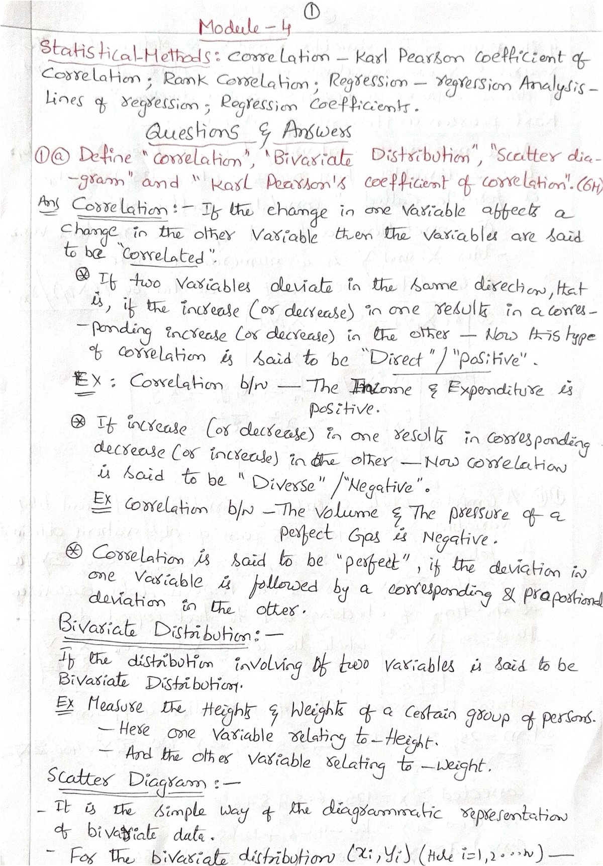 Module 4 Statistical Methods: Correlation & Regression Analysis Notes ...