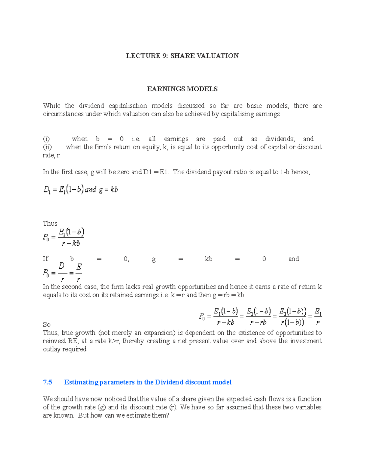 Lecture 9: Share Valuation & Earnings Models Explained - Studocu