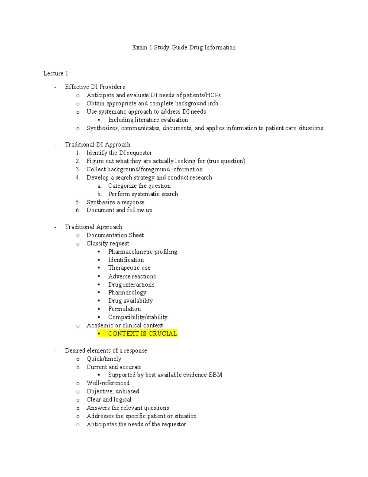 Drug Information Study Guide for Exam 1: EBM Approaches and Strategies - Studocu