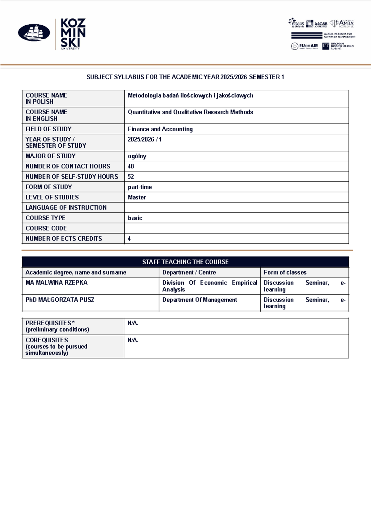 Syllabus for Quantitative and Qualitative Research Methods (MA) - Studocu