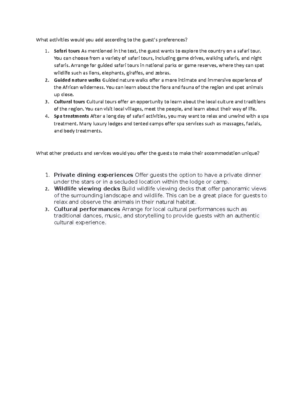 Accommodation Activity 03: Enhancing Guest Experiences and Services ...