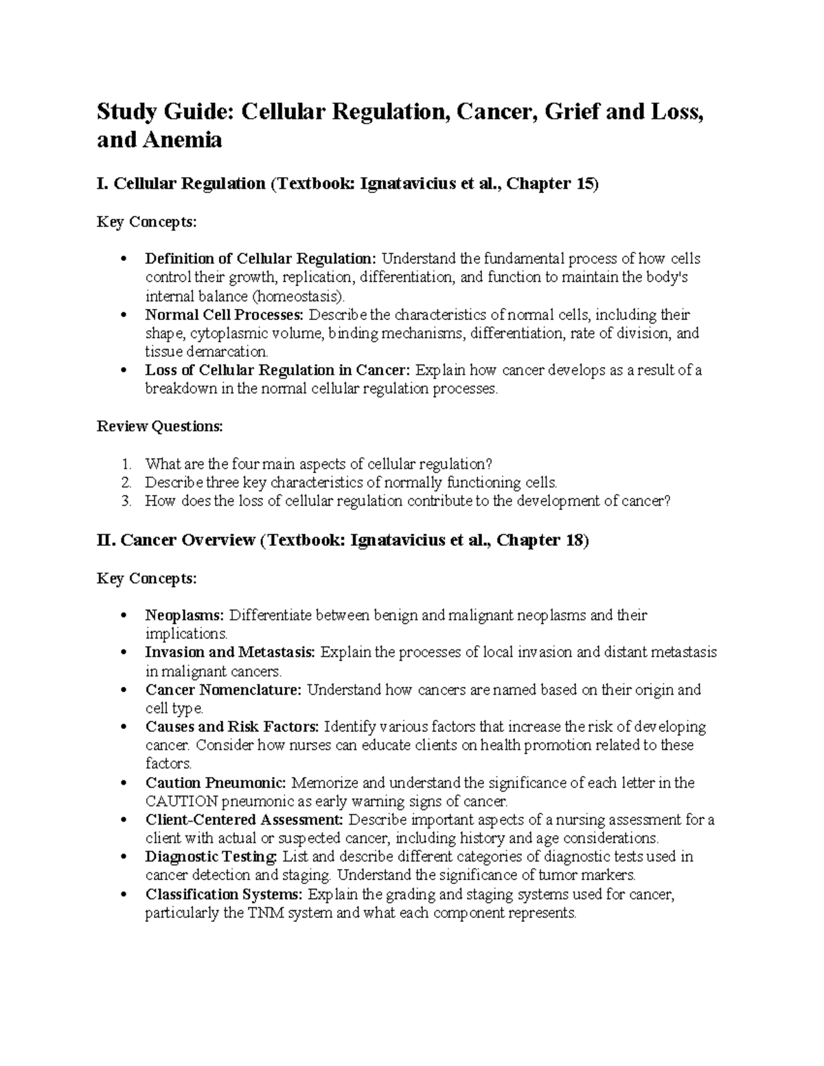 Study Guide SV- Cell reg Lecture - Study Guide: Cellular Regulation ...