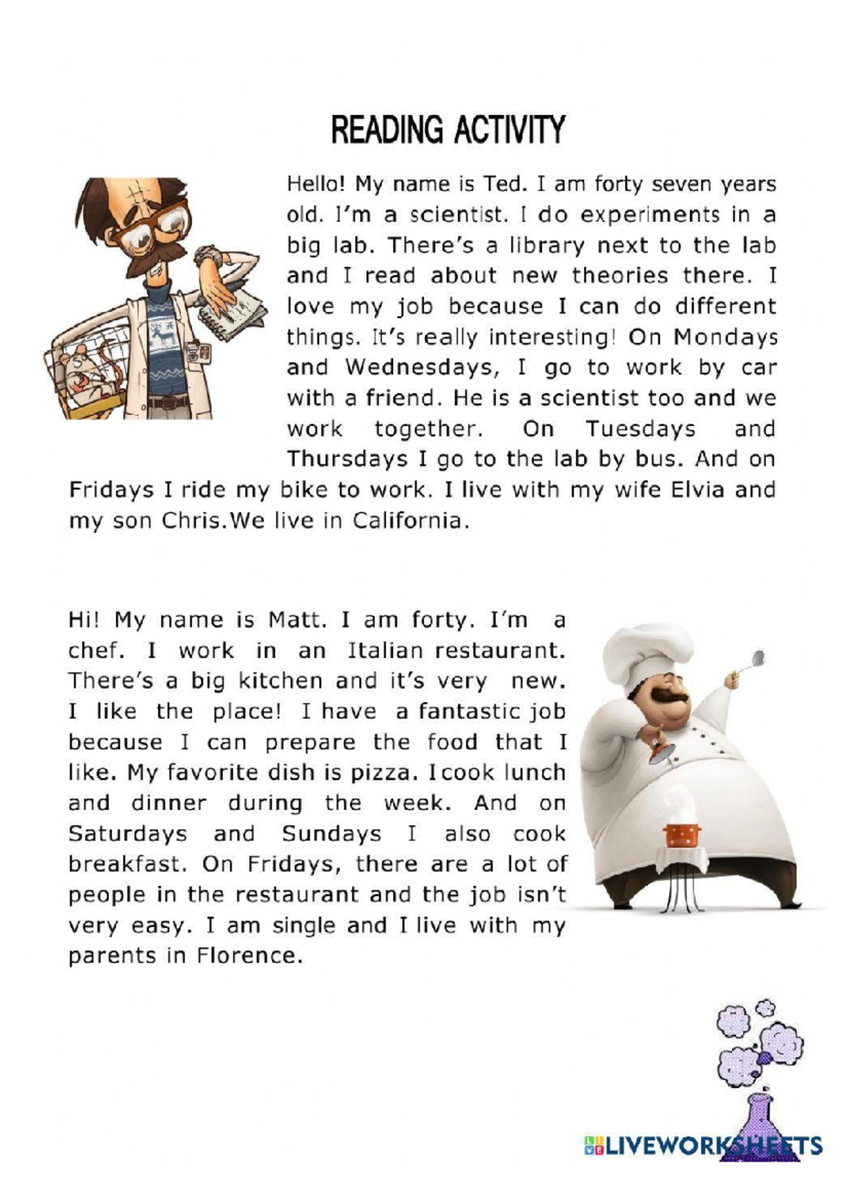 Reading Activity: Professions and Daily Routines Worksheet 998269 - Studocu