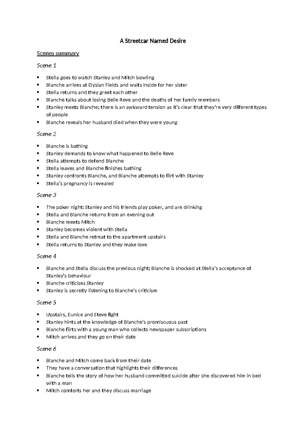 A Streetcar Named Desire: Scenes Summary & Character Analysis Notes ...