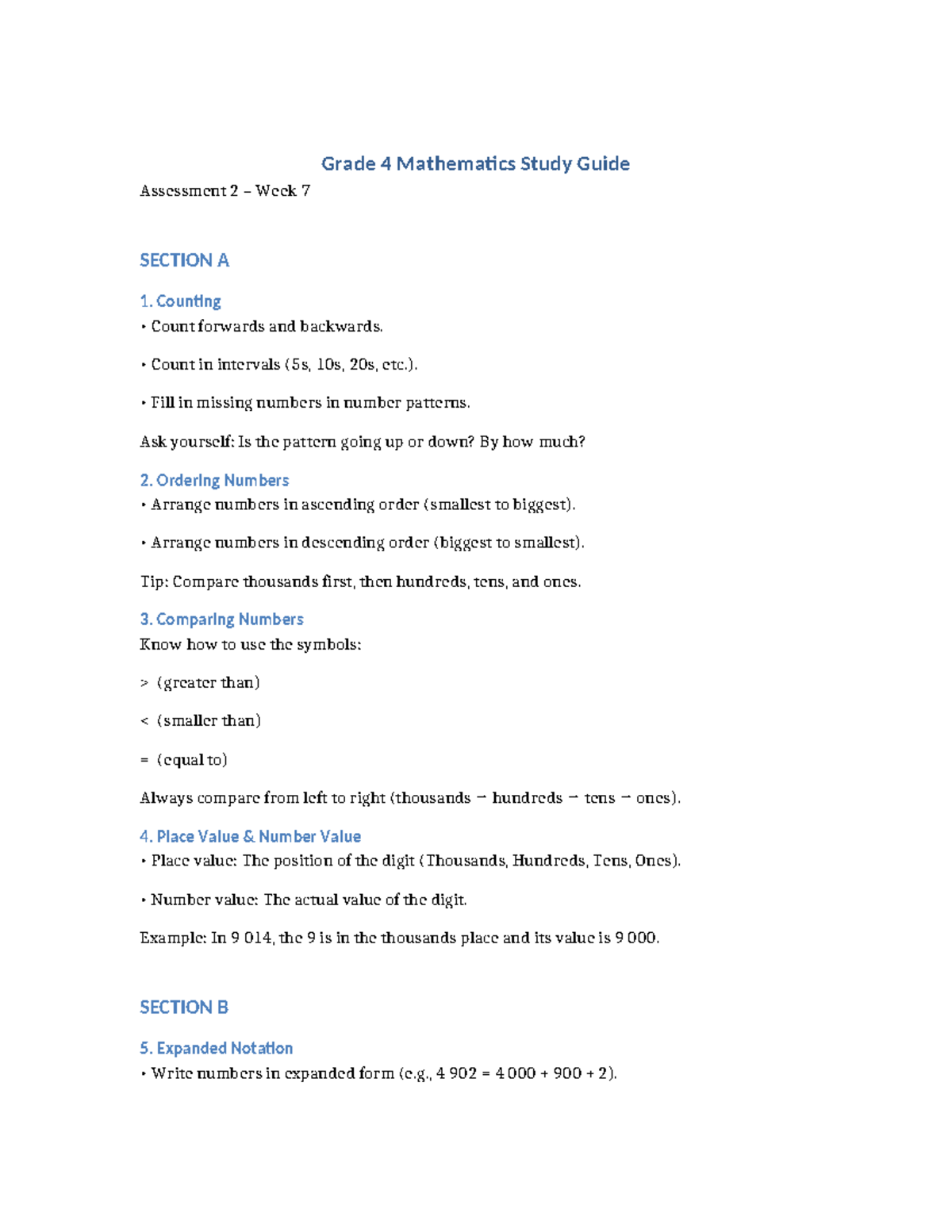 Grade 4 Math Study Guide: Assessment 2 Week 7 - Studocu