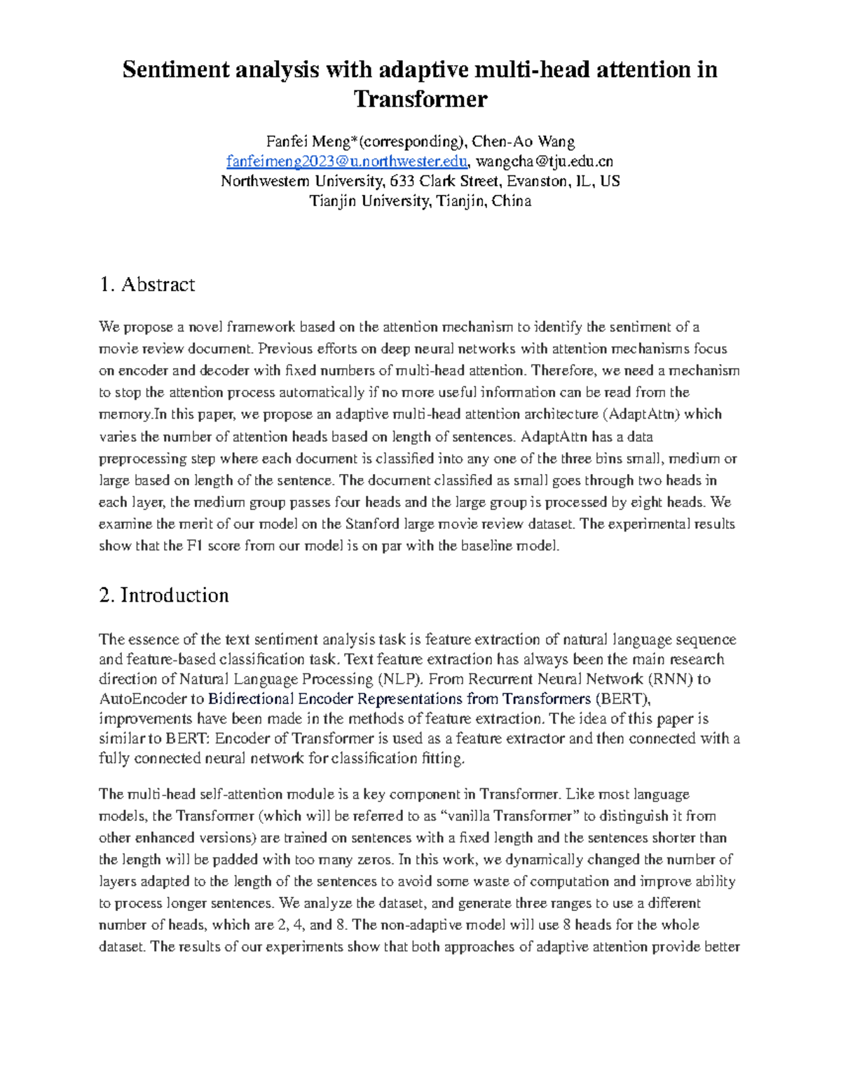Adaptive Attention Mechanism for Sentiment Analysis in Transformers (CS ...