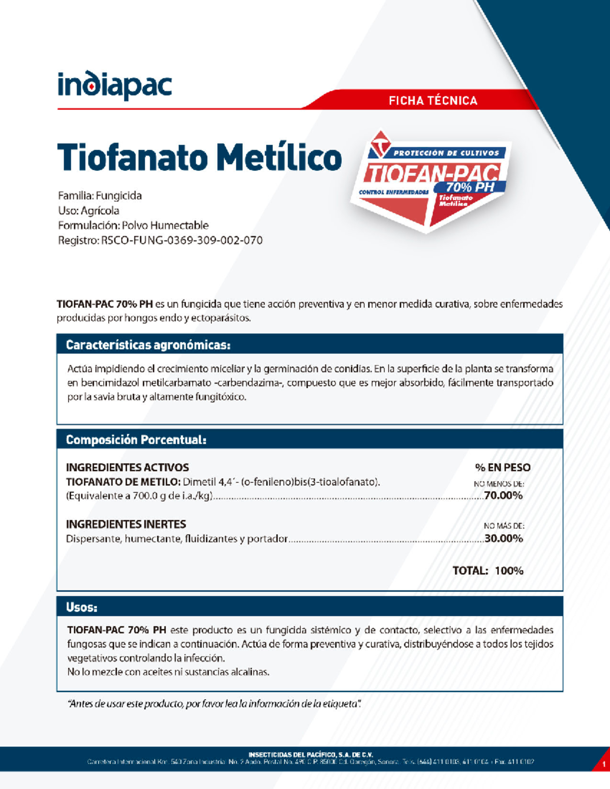 FICHA TÉCNICA Tiofanato Metílico: Usos y Dosis - Cultivos y ...