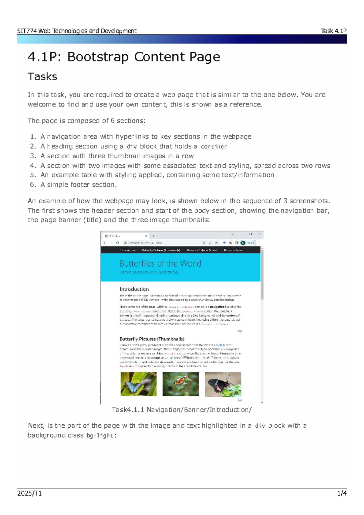 SIT774 Web Technologies & Dev Task 4.1P: Bootstrap Page Creation - Studocu