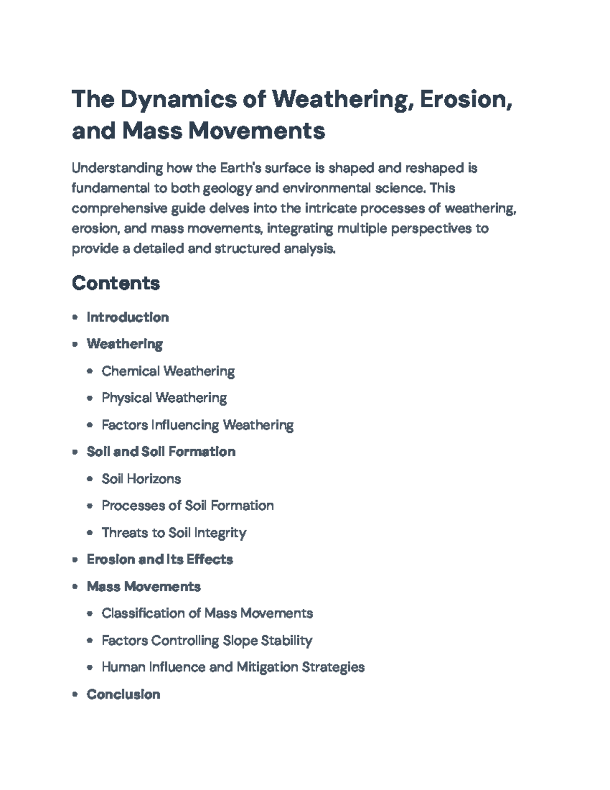 Dynamics of Weathering, Erosion & Mass Movements: A Comprehensive ...