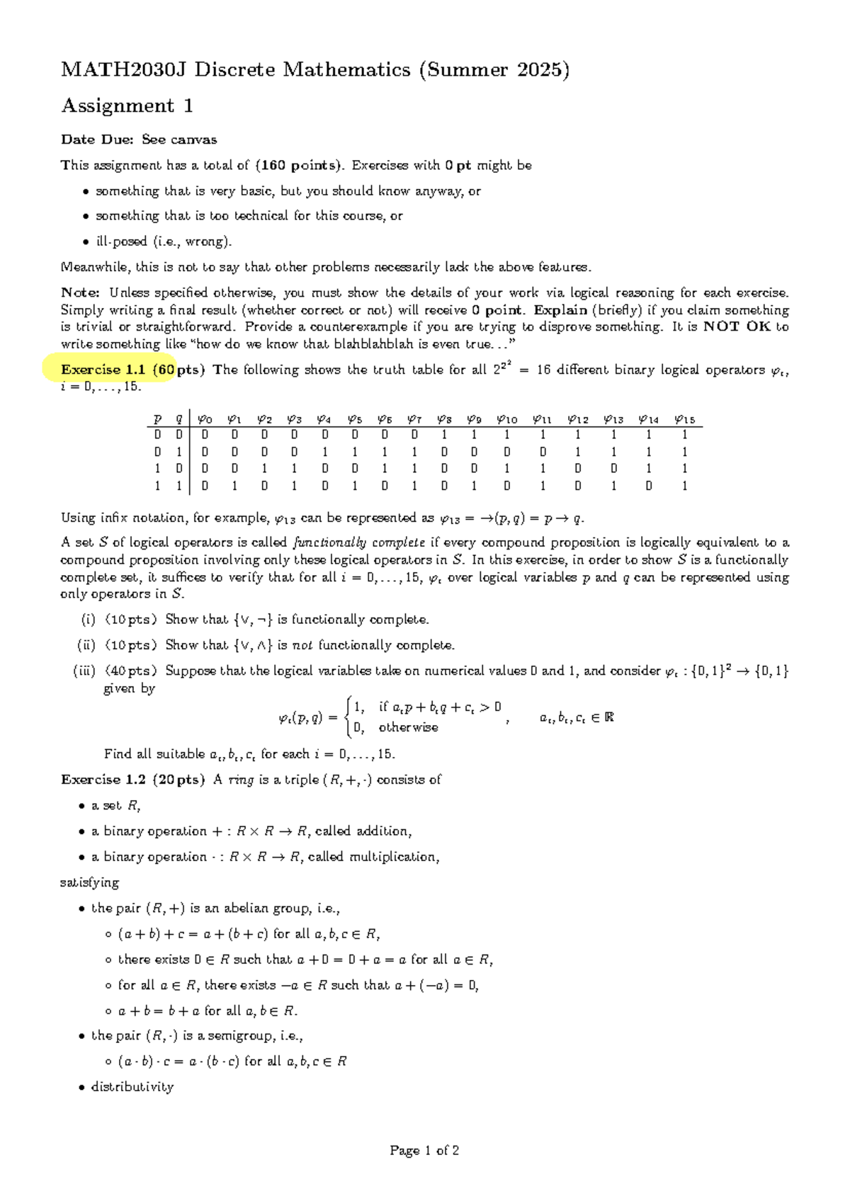 MATH2030J Discrete Mathematics (Summer 2025) Assignment 1 Overview - Studocu