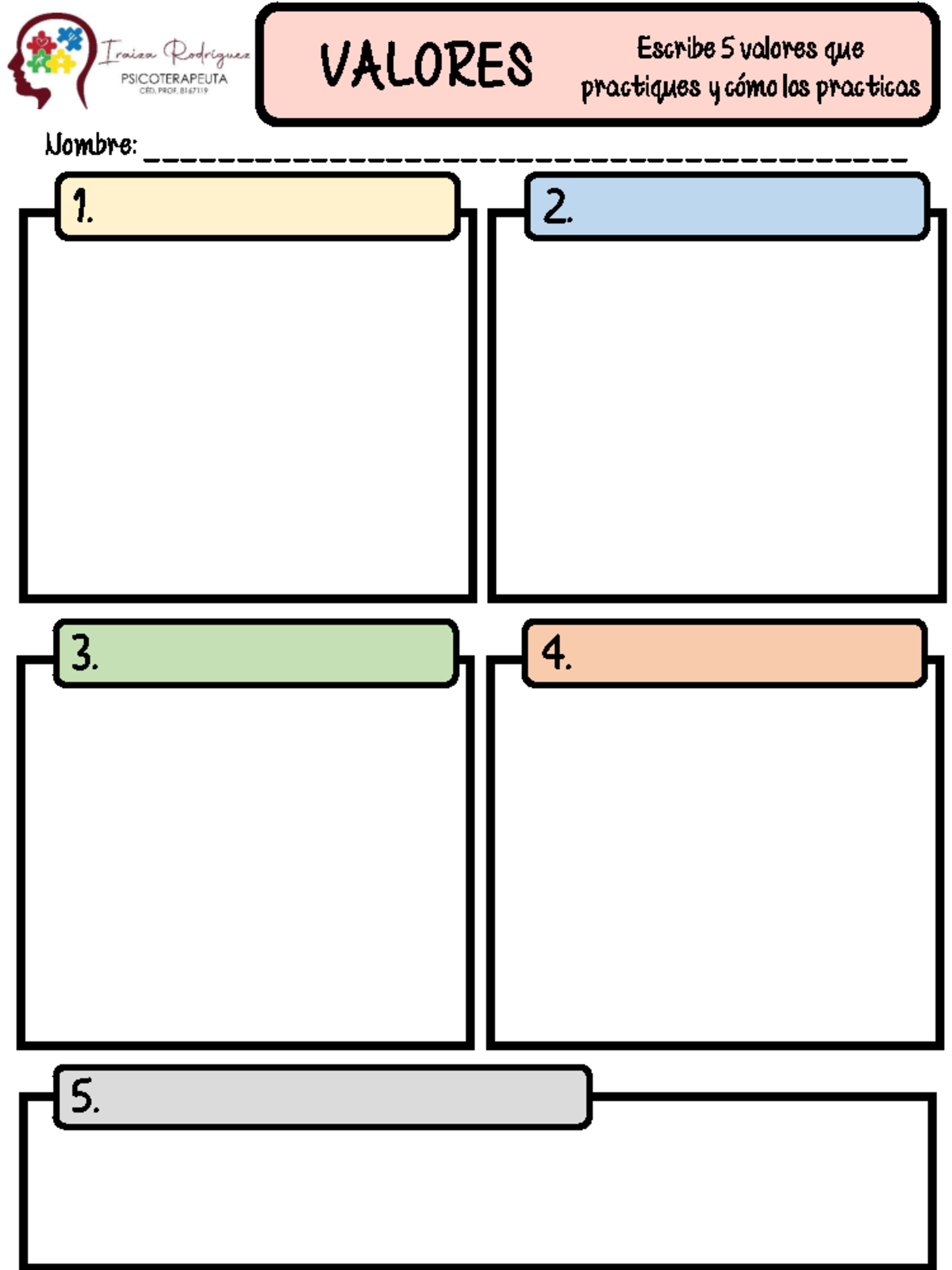 Ejercicios De valores, metas y aptitudes - VALORES Escribe 5 valores ...