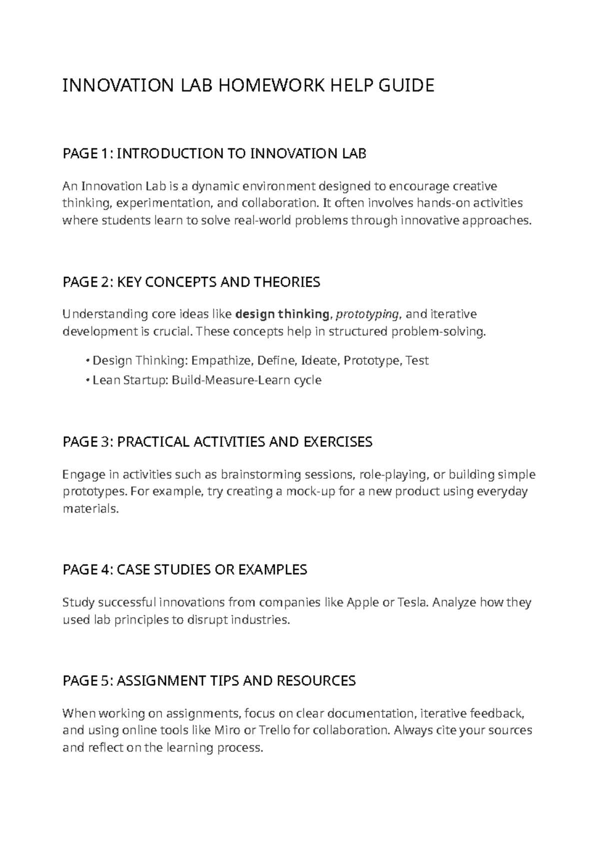 INNOVATION LAB HW HELP GUIDE: KEY CONCEPTS & PRACTICAL TIPS - Studocu