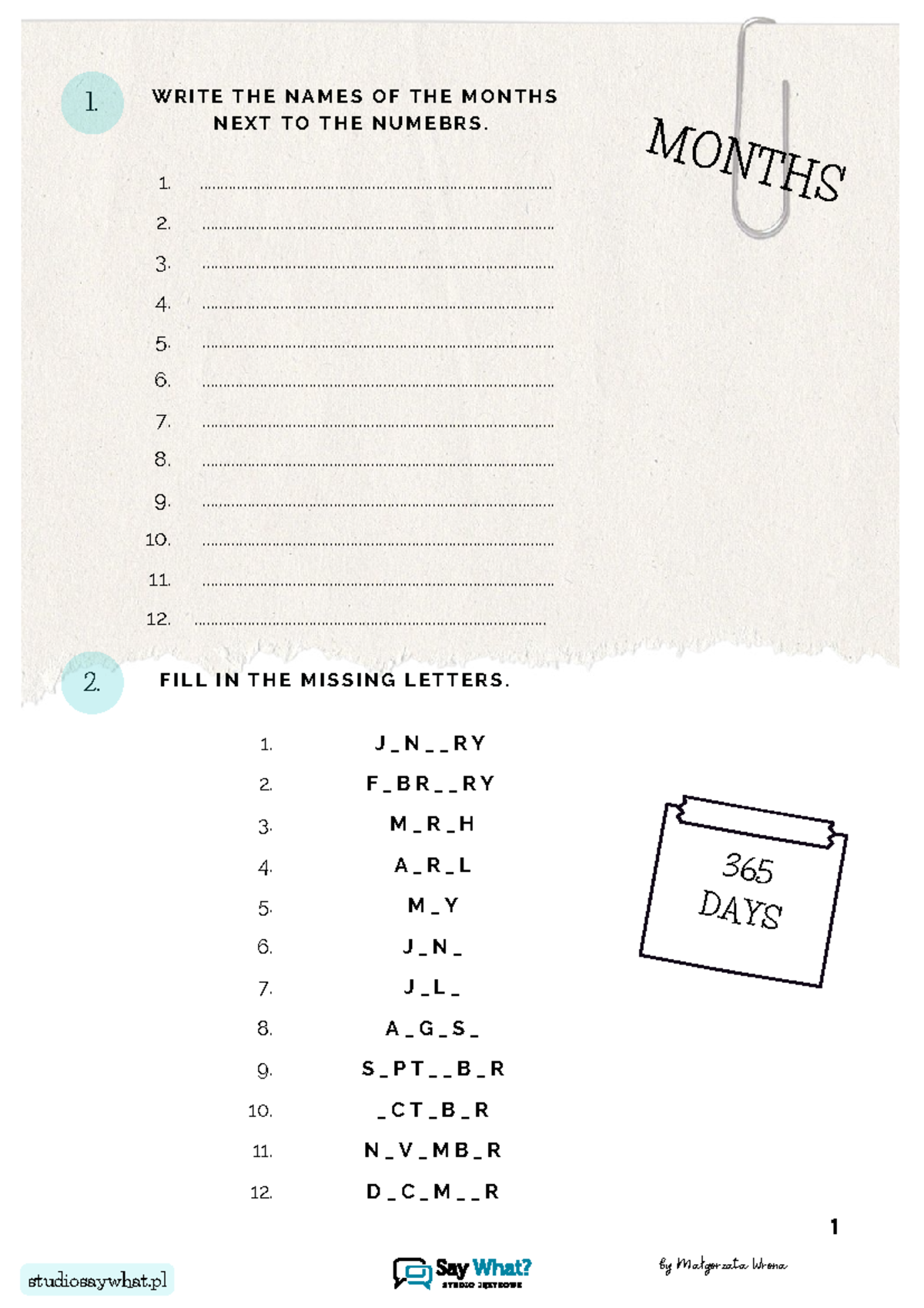 Months and Seasons: Fill in the Blanks and Answer Questions - Studocu