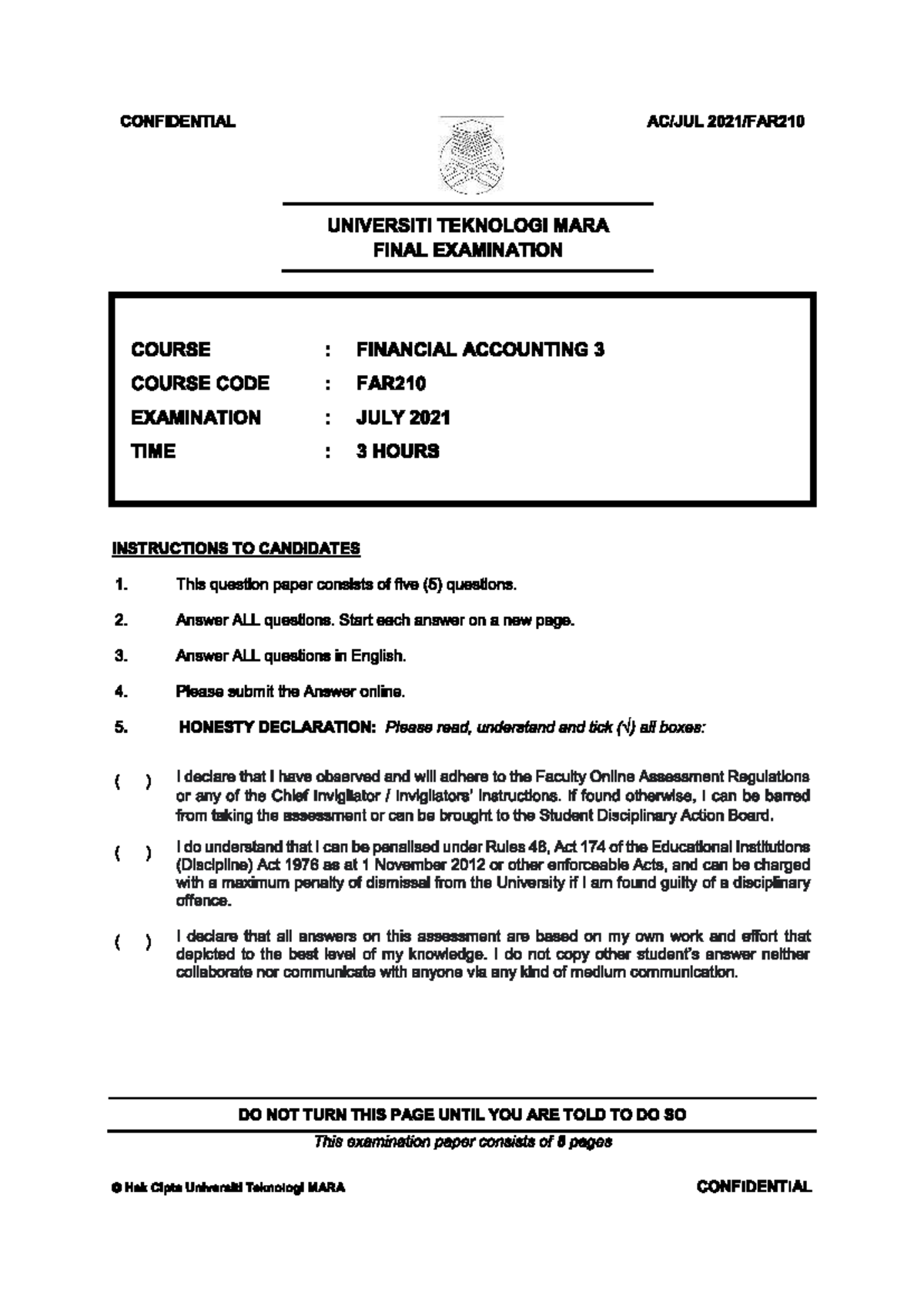 FAR210 Final Exam July 2021 - Financial Accounting 3 - Studocu