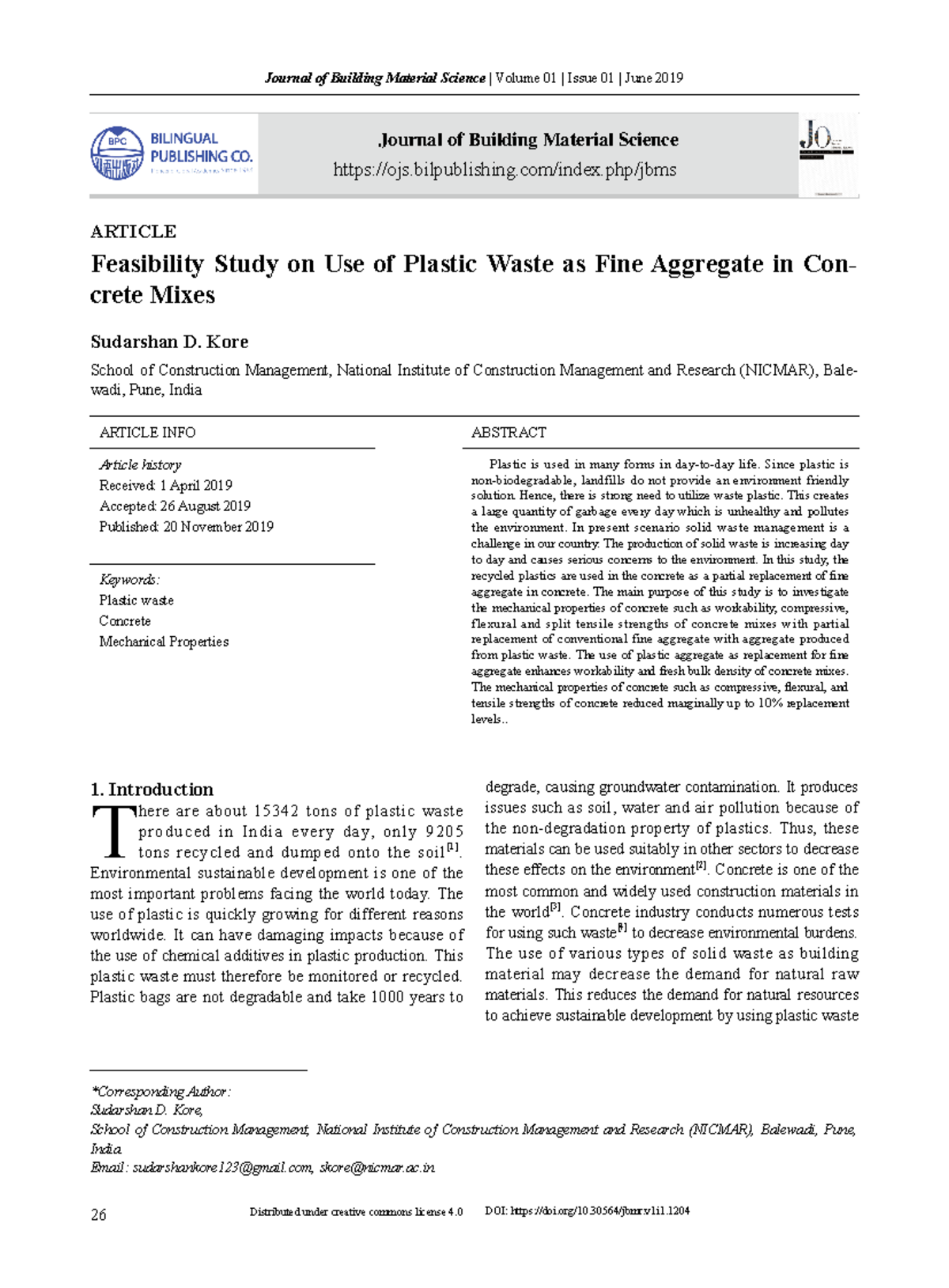 1 - Feasibility Study on Use of Plastic Waste as Fine Aggregate in Con ...