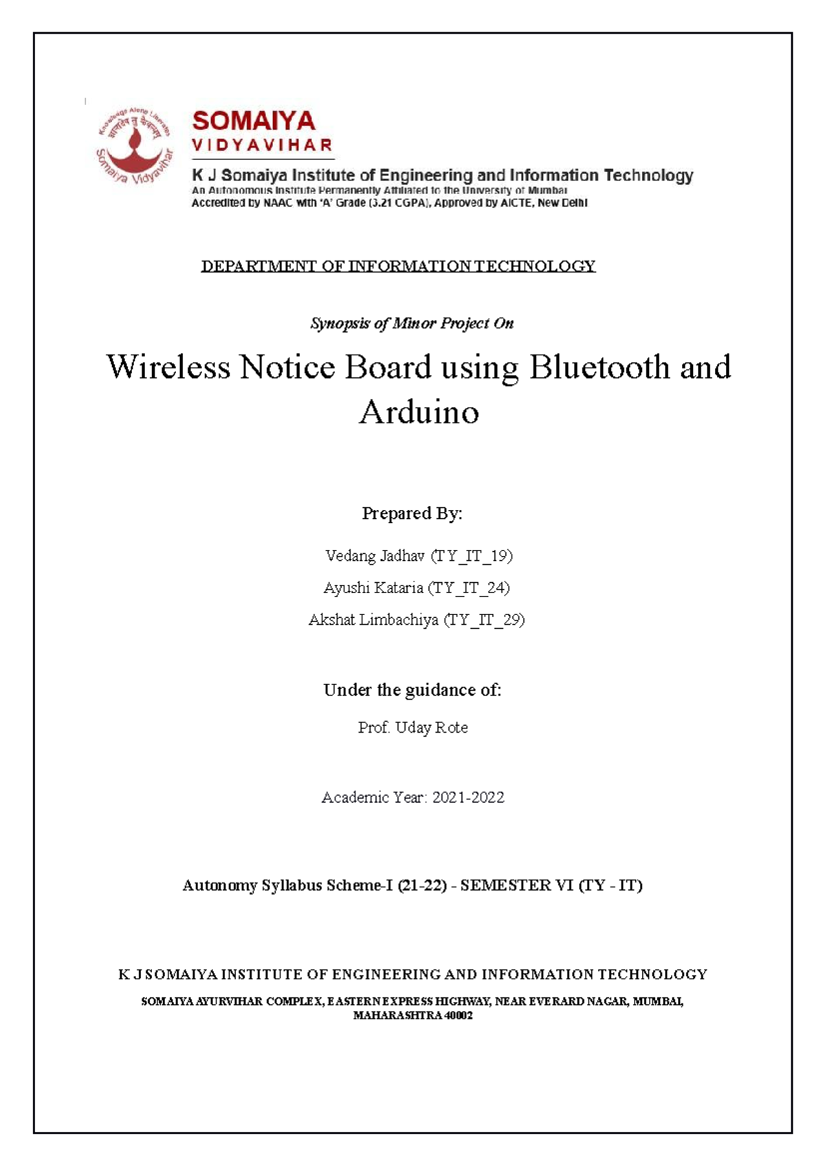 Wireless Notice Board using Bluetooth and Arduino - DEPARTMENT OF ...