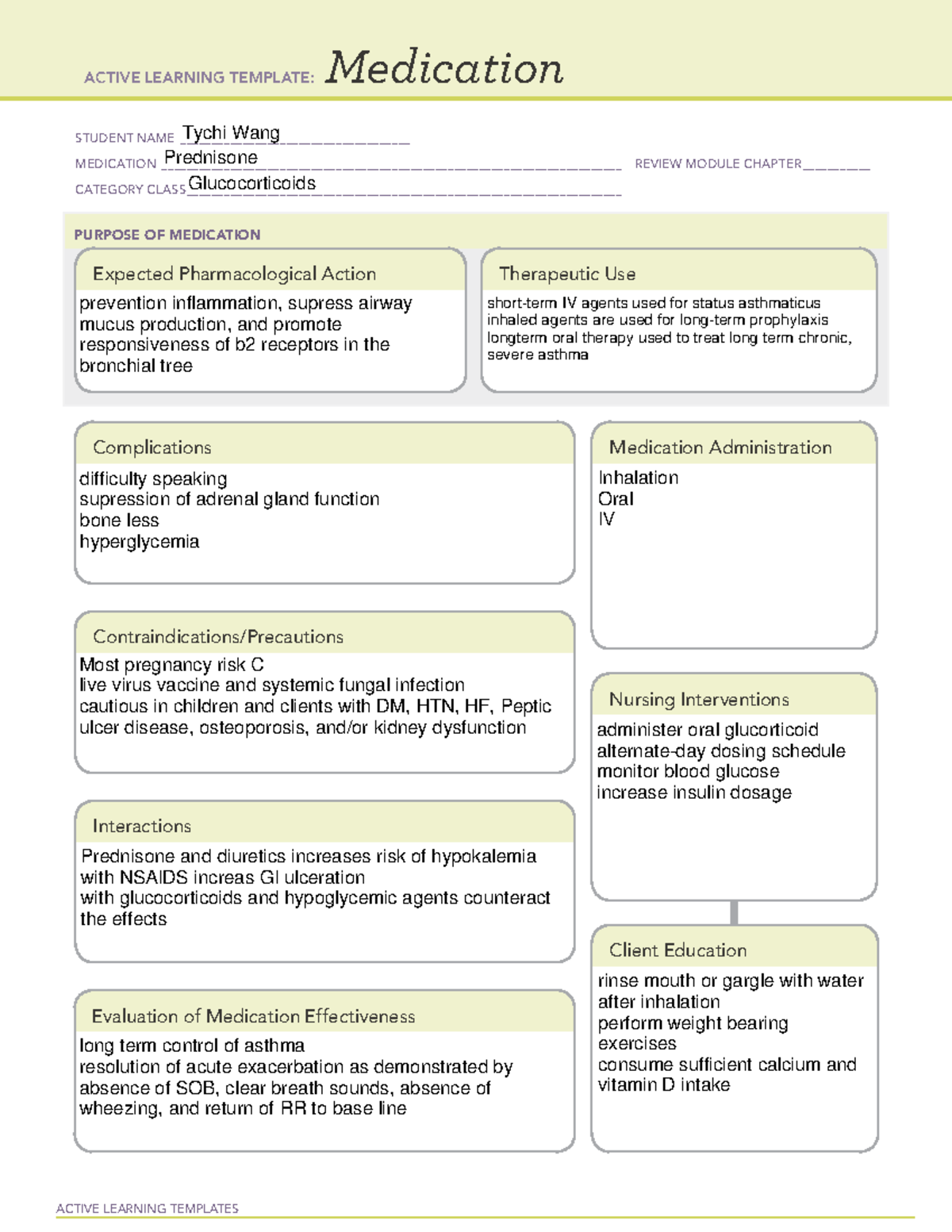 Glucocorticoids Overview - ATI Medication Active Learning Template ...