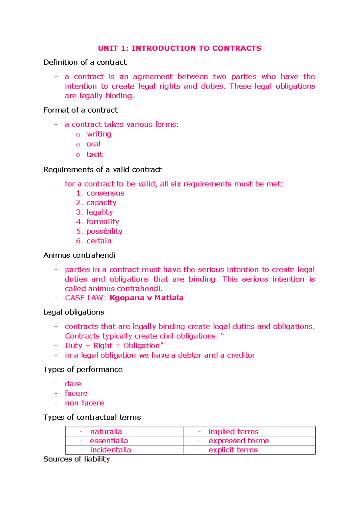 Contracts 101: Key Concepts & Validity Requirements (LAW 101) - Studocu
