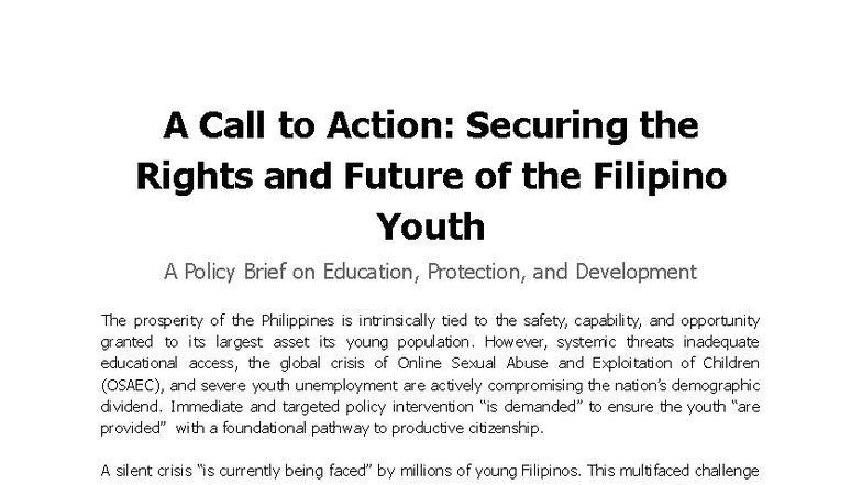 A Call to Action: Securing Filipino Youth Rights & Future Advocacy ...