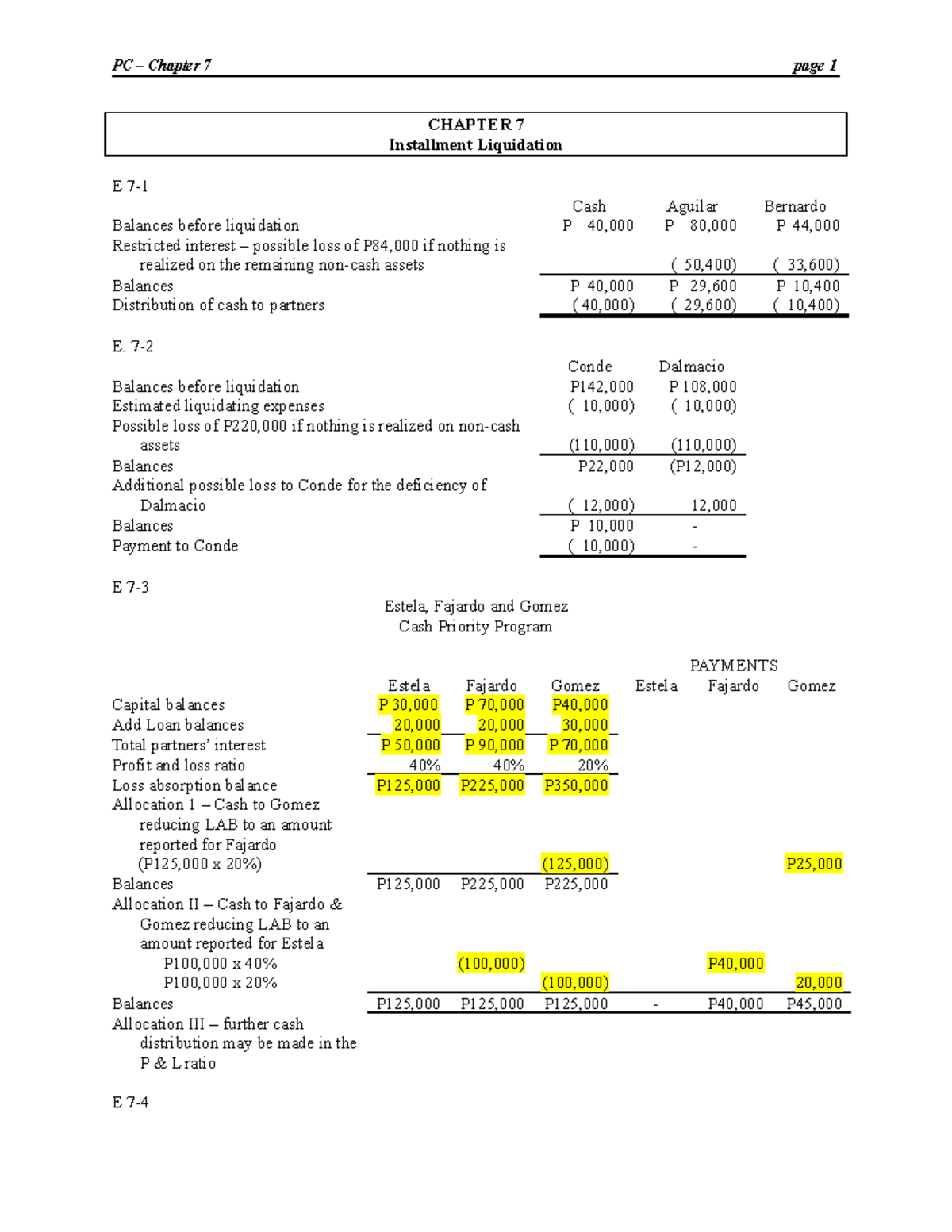 Chapter 7 Installment Liquidation - PC – Chapter 7 page 1 CHAPTER 7 ...