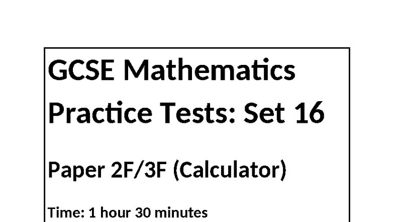 Edexcel GCSE Maths Practice Tests: Set 16 (Calculator) - Studocu