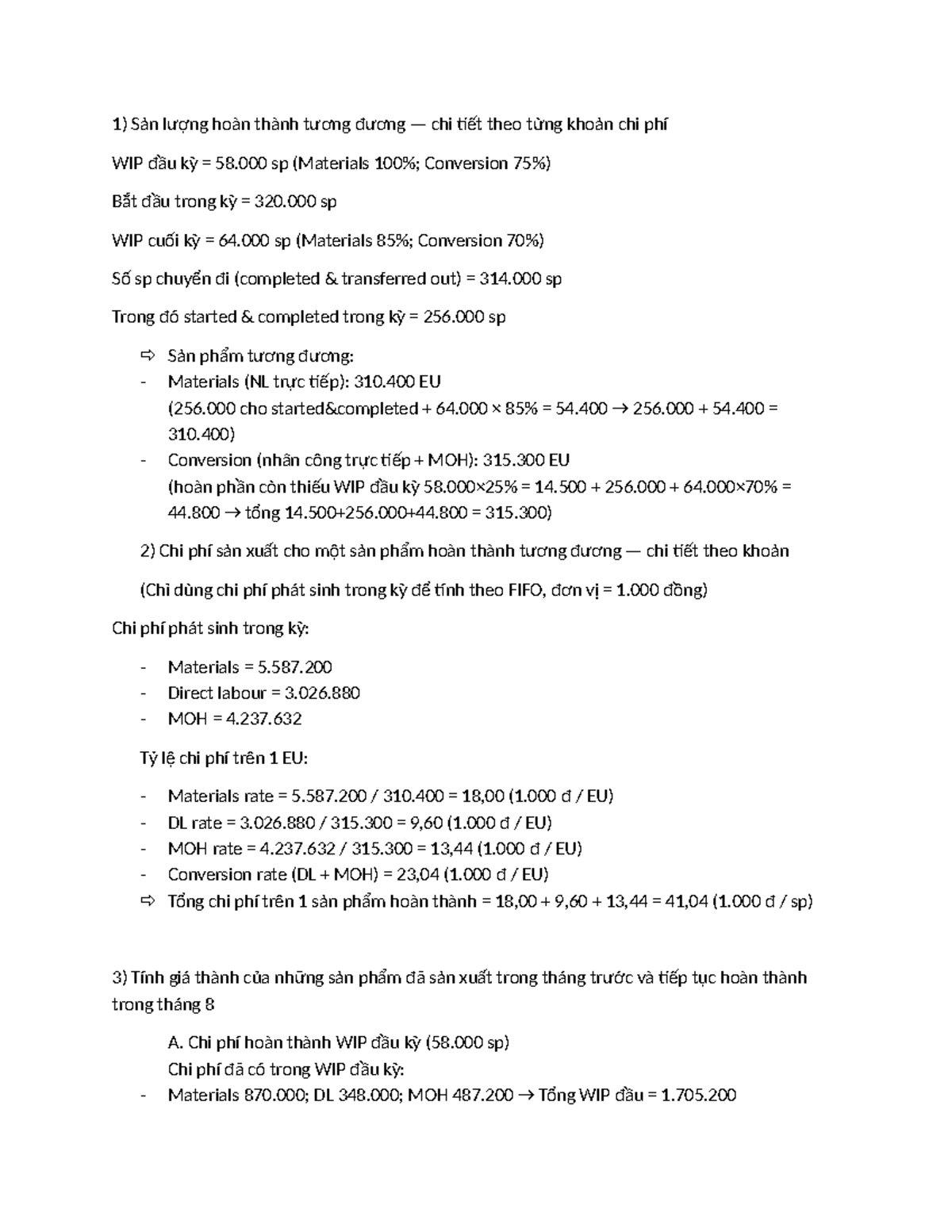 Chi phí sản xuất và hoàn thành sản phẩm WIP theo FIFO (CMXC) - Studocu