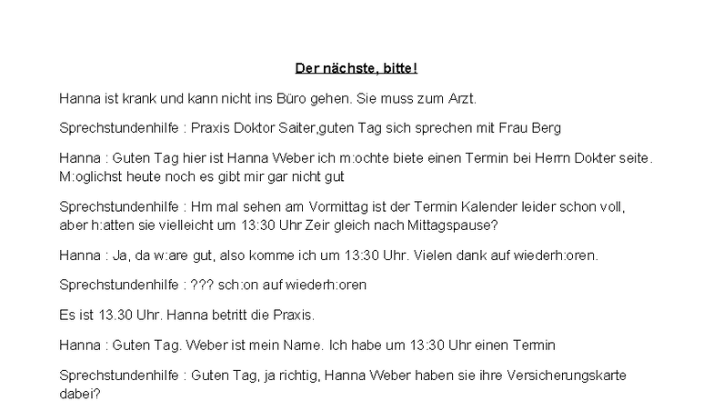 11 Der nächste bitte - Arztbesuch von Hanna Weber - Studocu