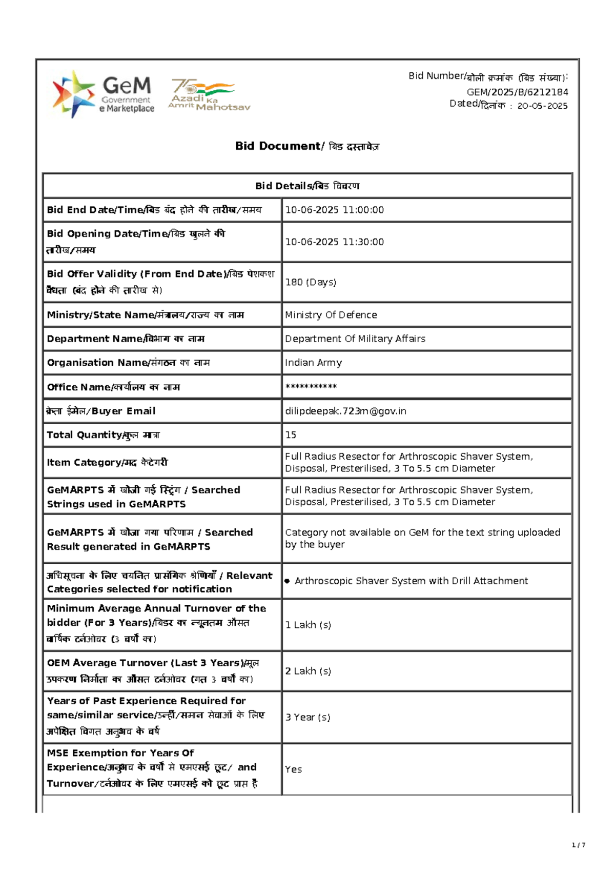 GeM Bid Document for Full Radius Resector - AMI 7819416 - Studocu
