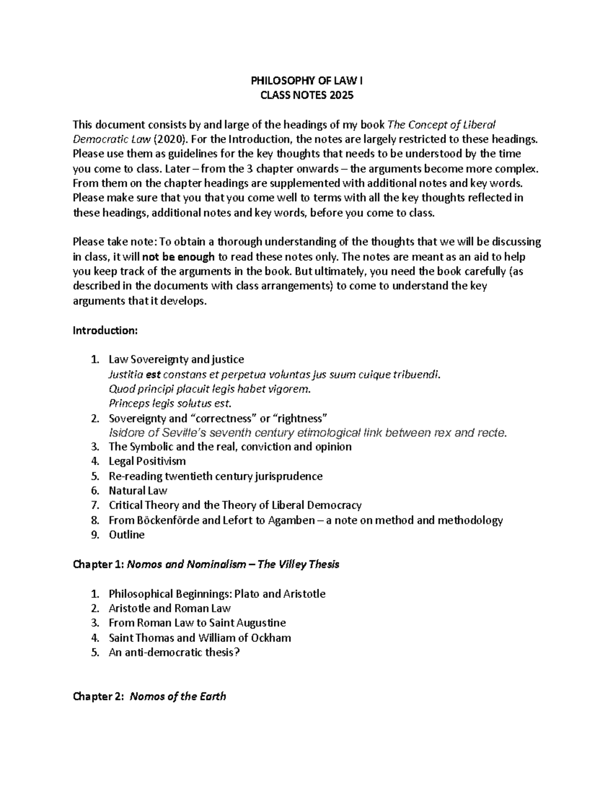 Class Notes 2025 - Philosophy of Law I Overview and Key Concepts - Studocu
