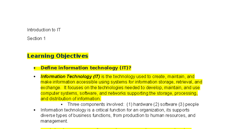 IT 101: Intro to Information Technology - Key Concepts & Objectives ...