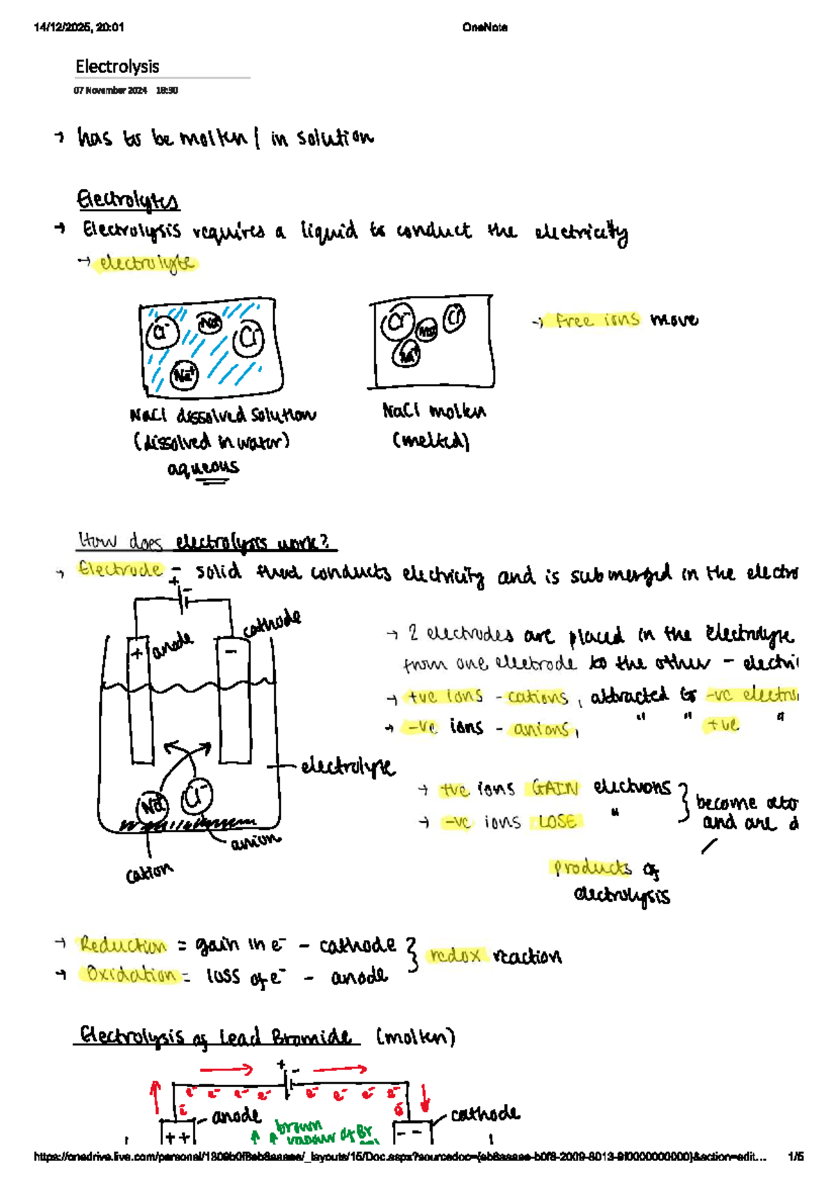 Electrolysis Notes for Course 20:01 - Understanding Electrolytes and ...