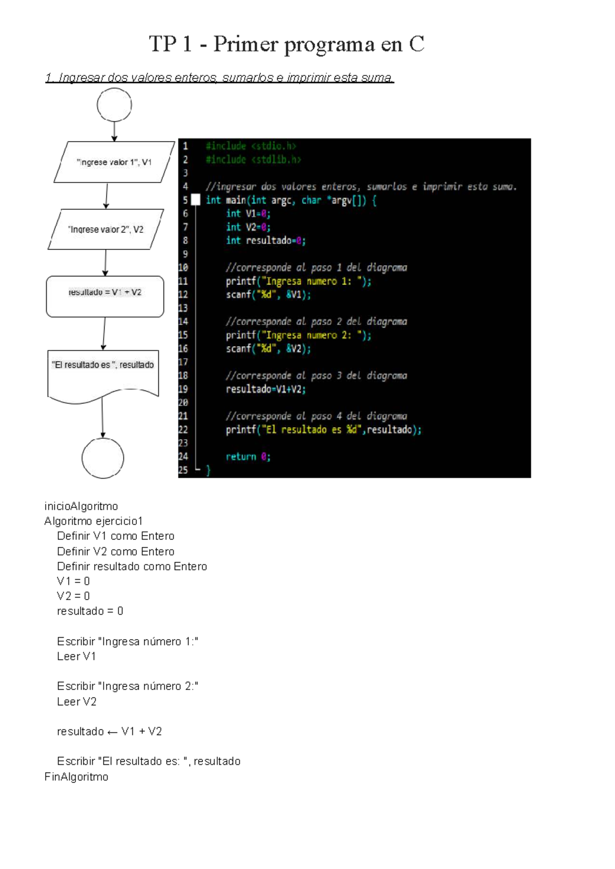 TP 1 - Ejercicios de Programación en C: Sumas y Cálculos - Studocu