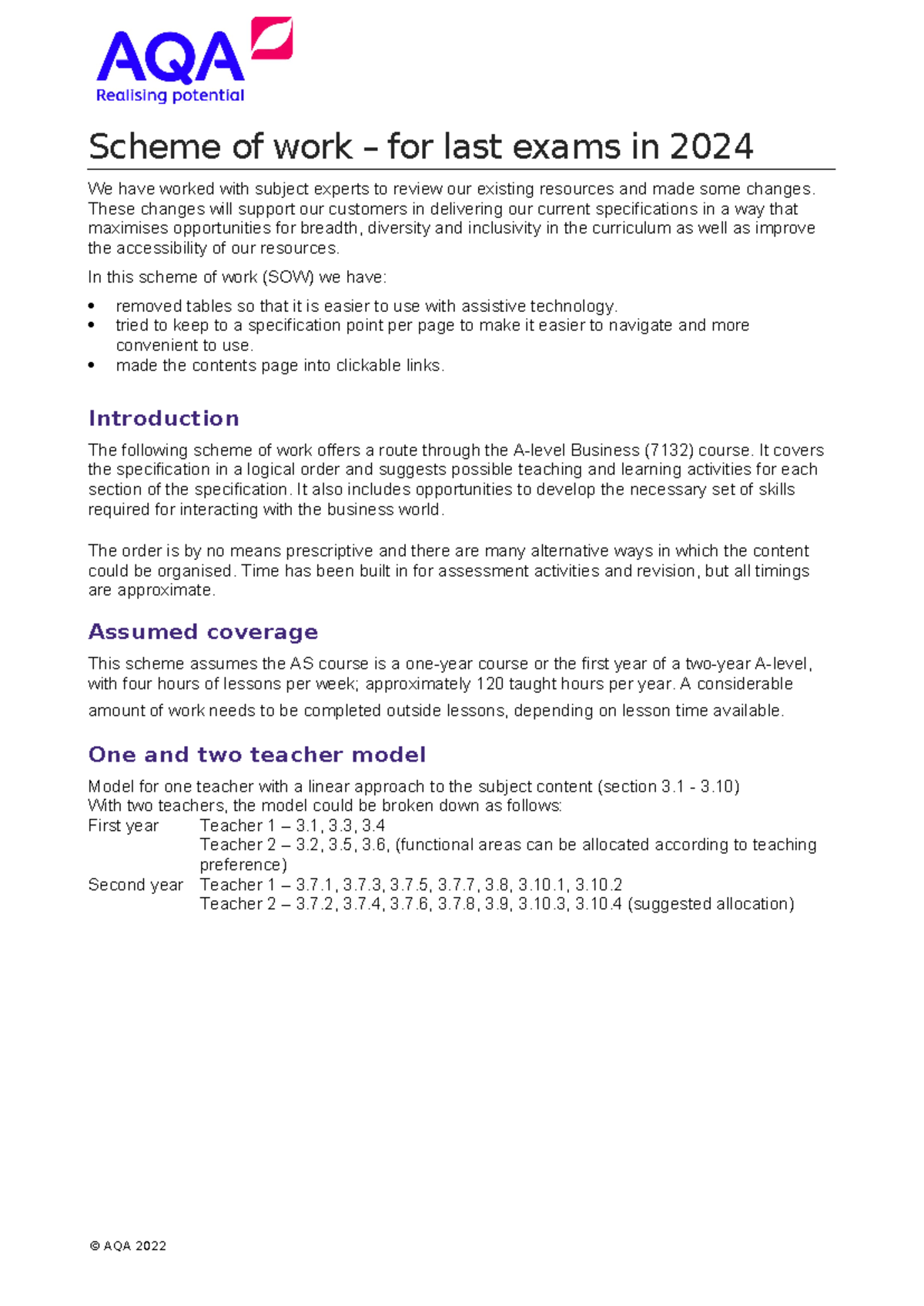 AQA-7132-SOW: Comprehensive Scheme of Work for A-Level Business Exam ...
