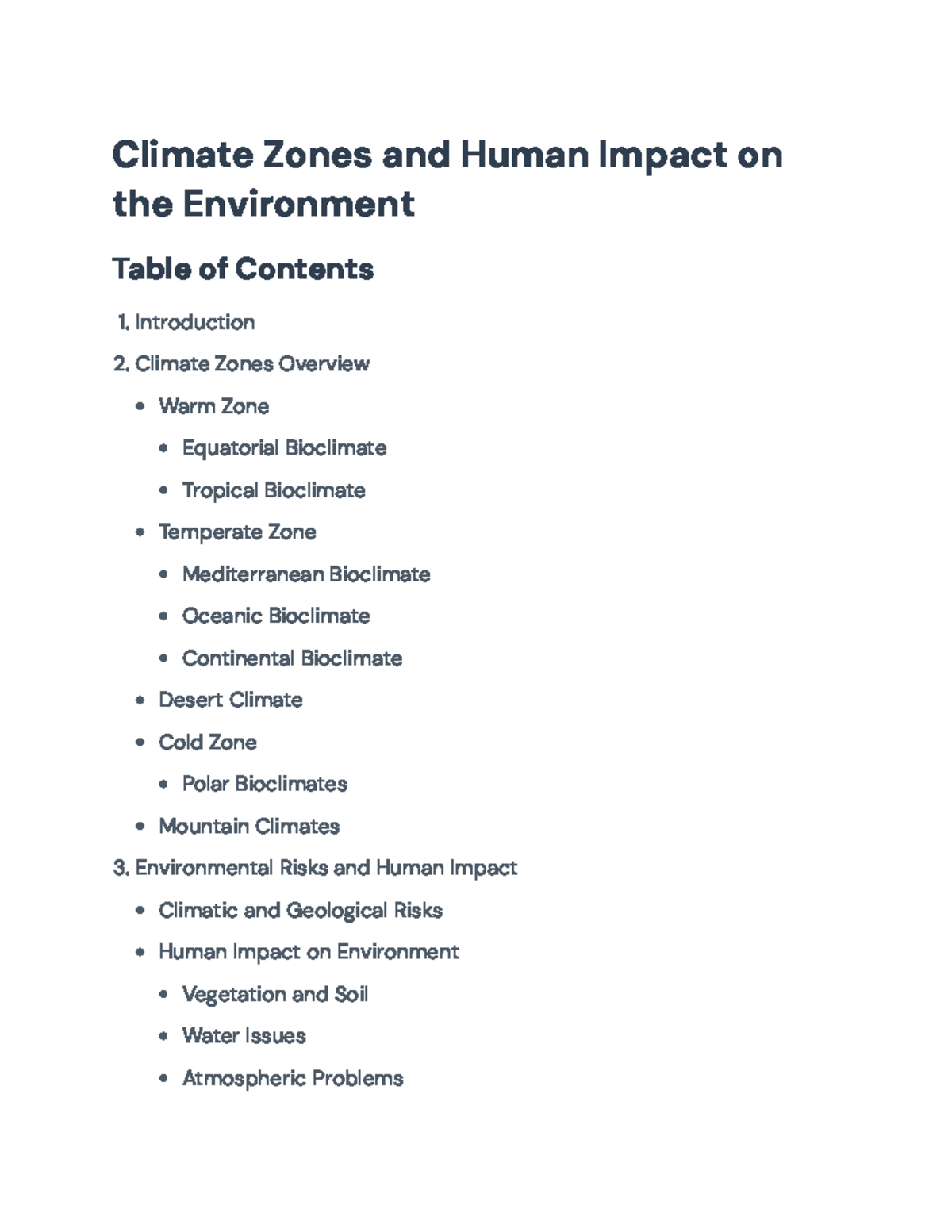 Climate Zones and Human Impact on the Environment Overview - Climate ...