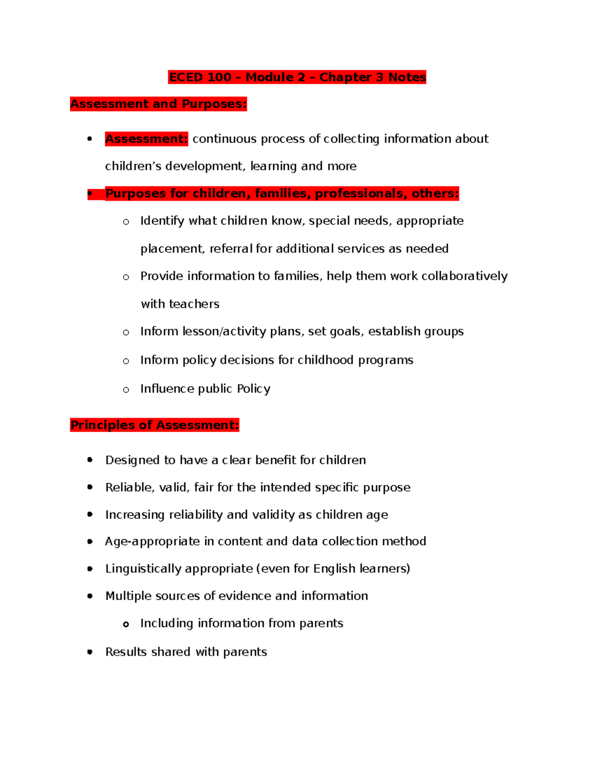 ECED 100 Module 2 Chapter 3: Assessment Principles and Practices - Studocu