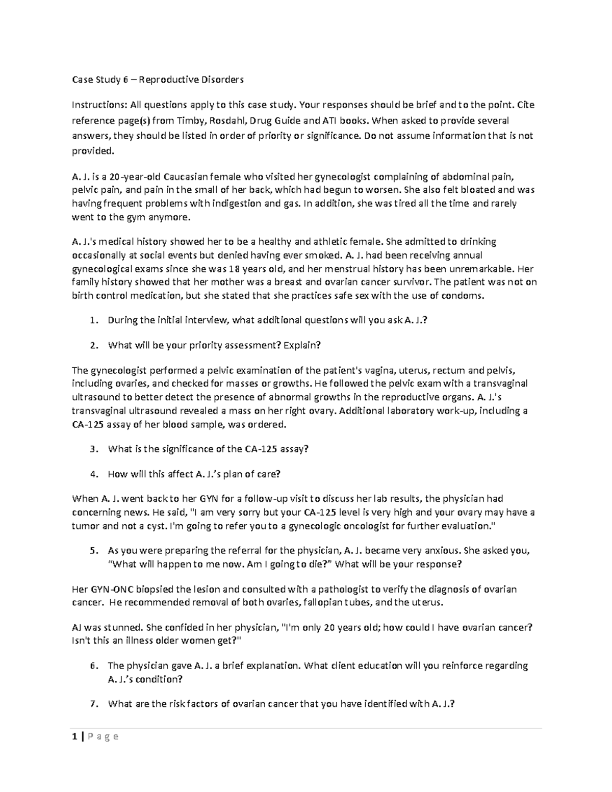 Case Study 6 - Reproductive - 1 | P a g e Case Study 6 – Reproductive ...