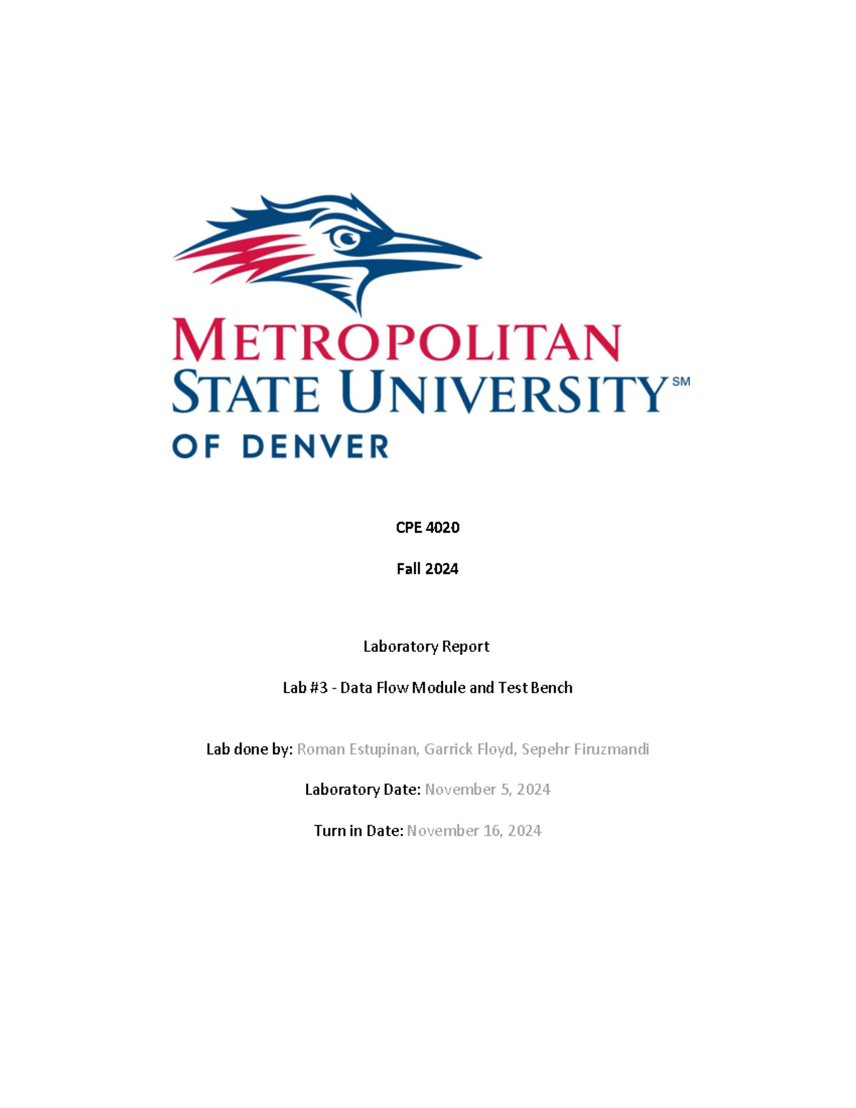 CPE 4020 Lab 3 Report: Data Flow Module and Test Bench - Studocu
