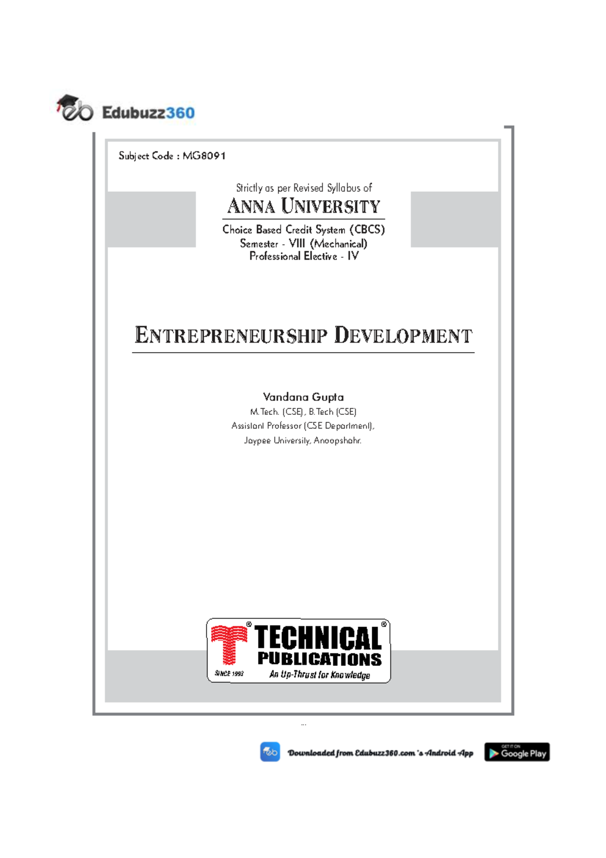 MG8091 - Entrepreneurship Development: Comprehensive Study Guide - Studocu