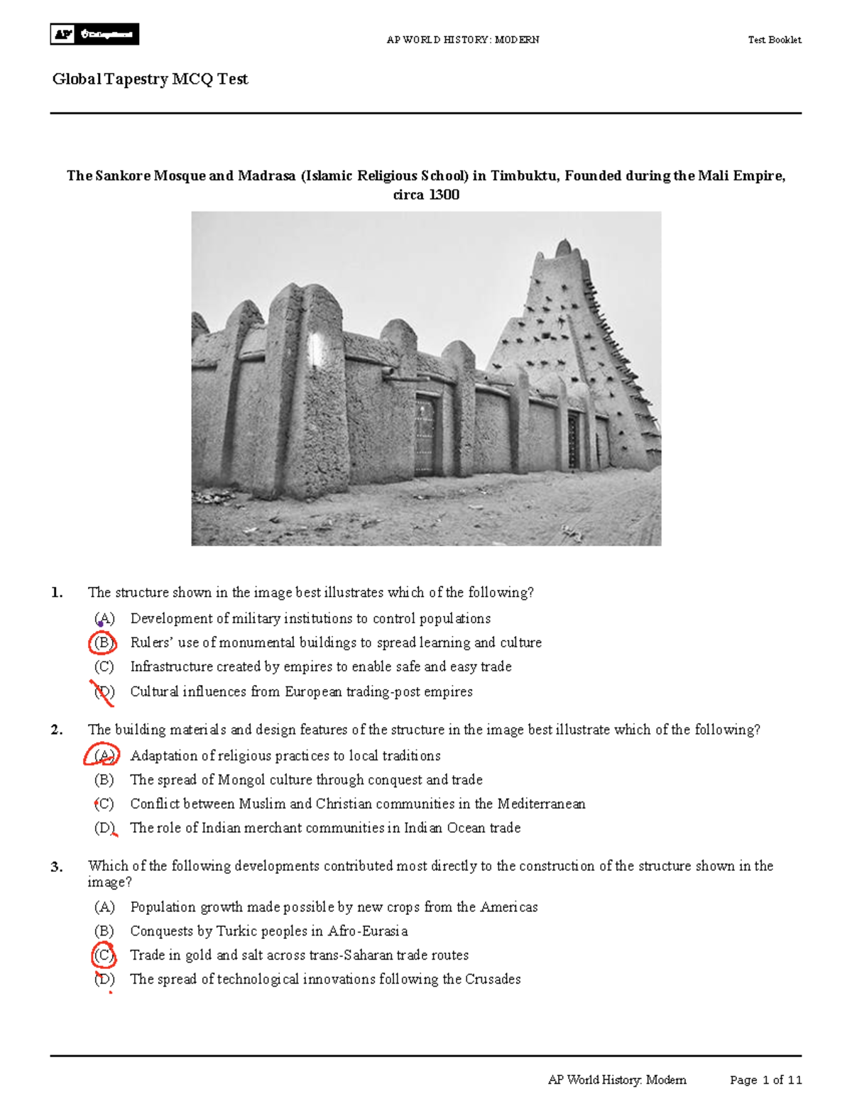 AP WORLD HISTORY: MODERN Global Tapestry MCQ Test Review - Studocu