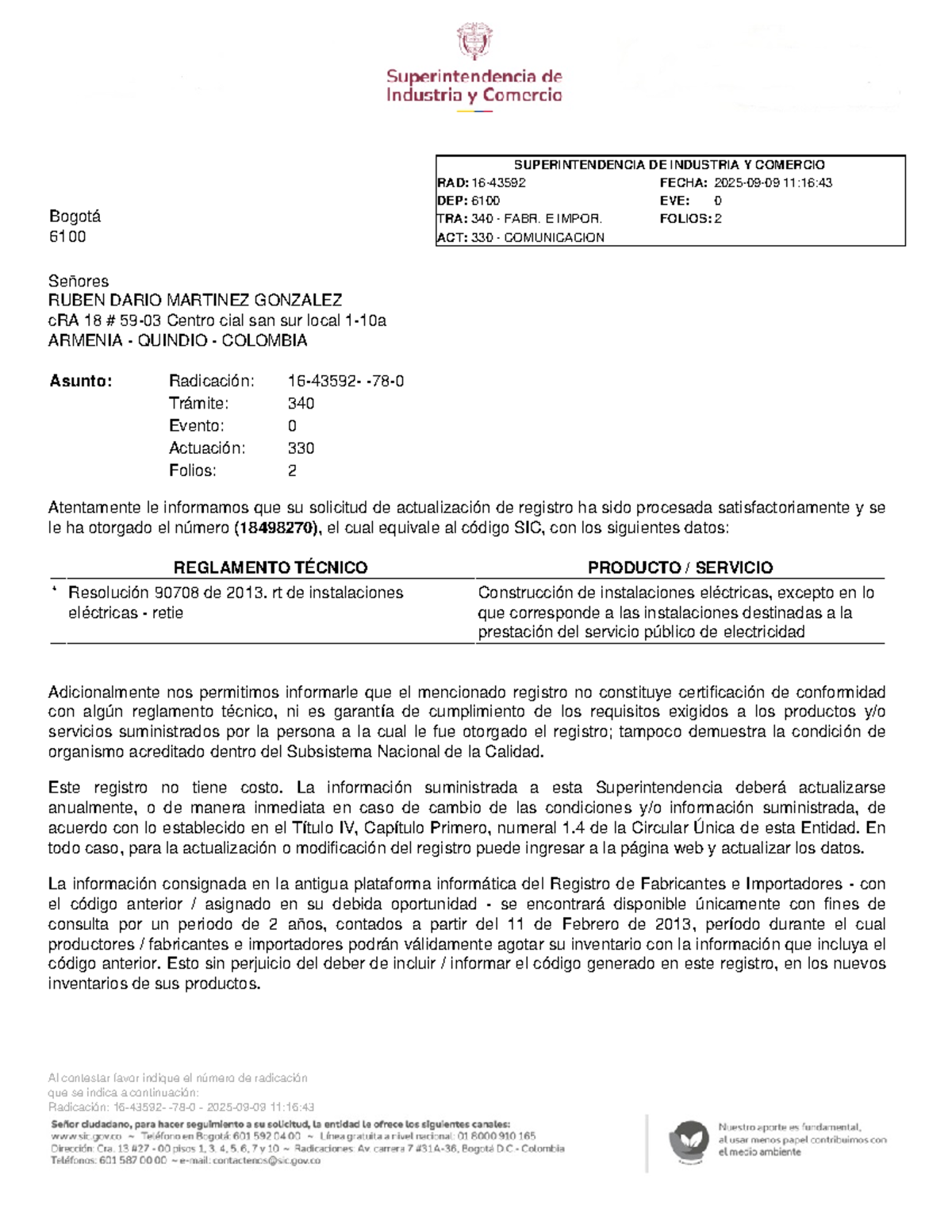 Registro Actualizado SIC de Ruben Dario Martínez - 18498270 - Studocu