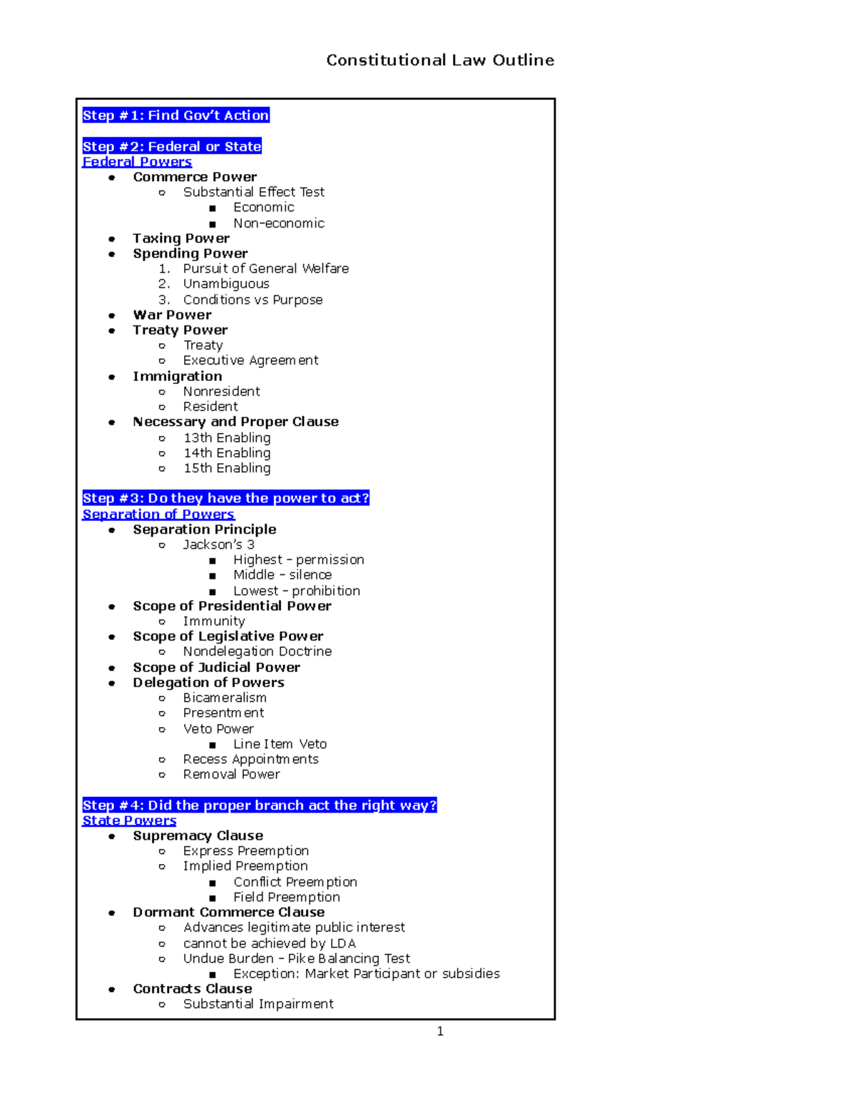 Constitutional Law Full Outline - Constitutional Law Outline Step #1 ...