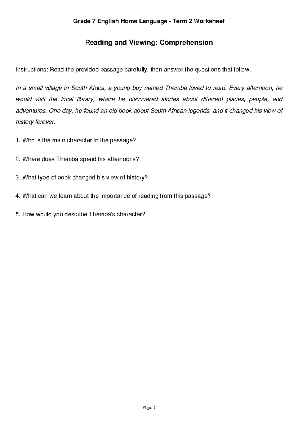 Grade 7 English Home Language Term 2 Worksheets & Exercises - Studocu