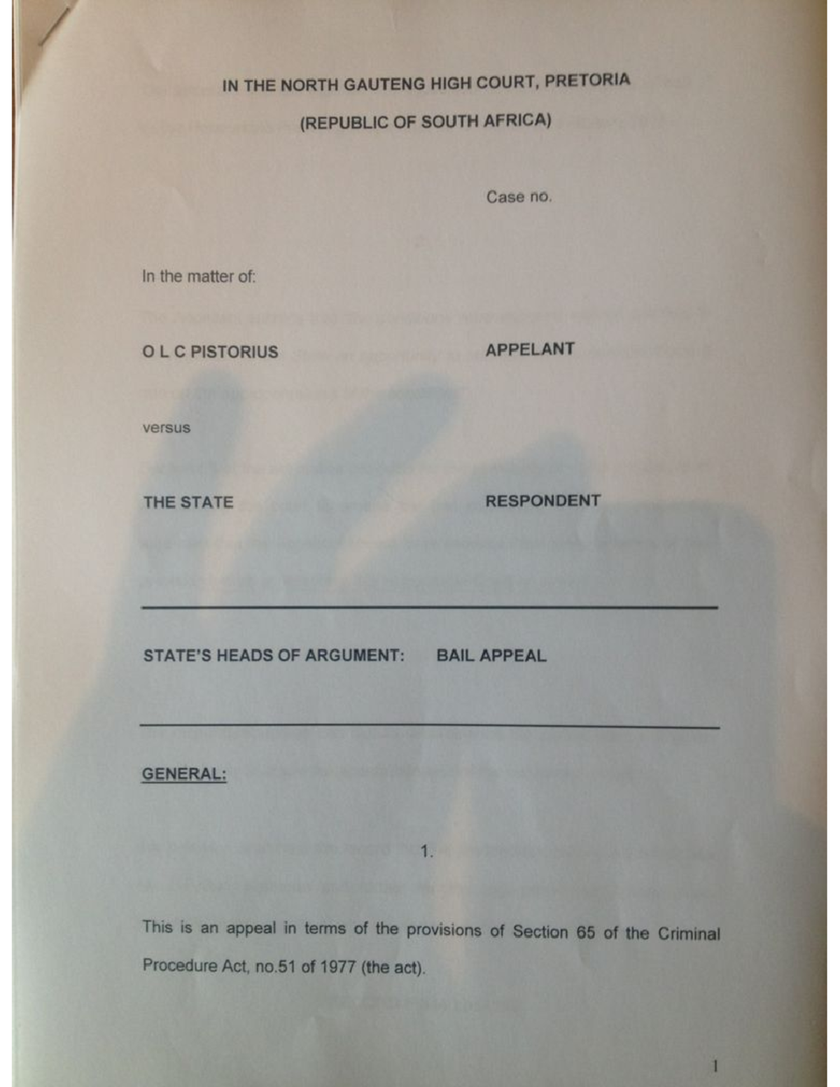Bail Appeal Heads of Argument - OLC PISTORIUS Case Study - Studocu