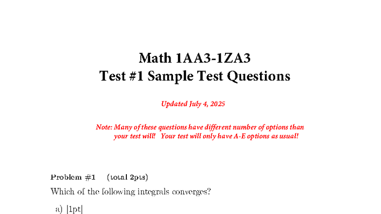 Calc 2 Test 1 - 2022 Sample Practice Questions - Studocu