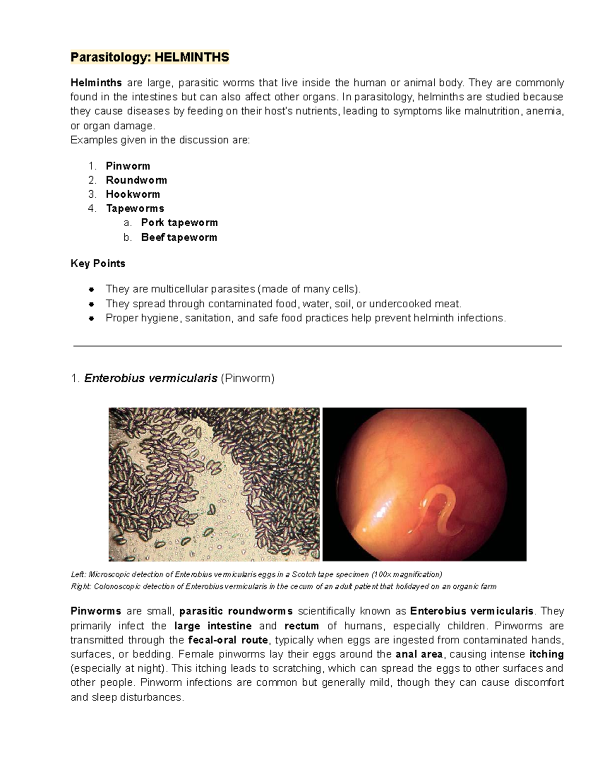 Parasitology: Comprehensive Study of Helminths and Their Impact - Studocu